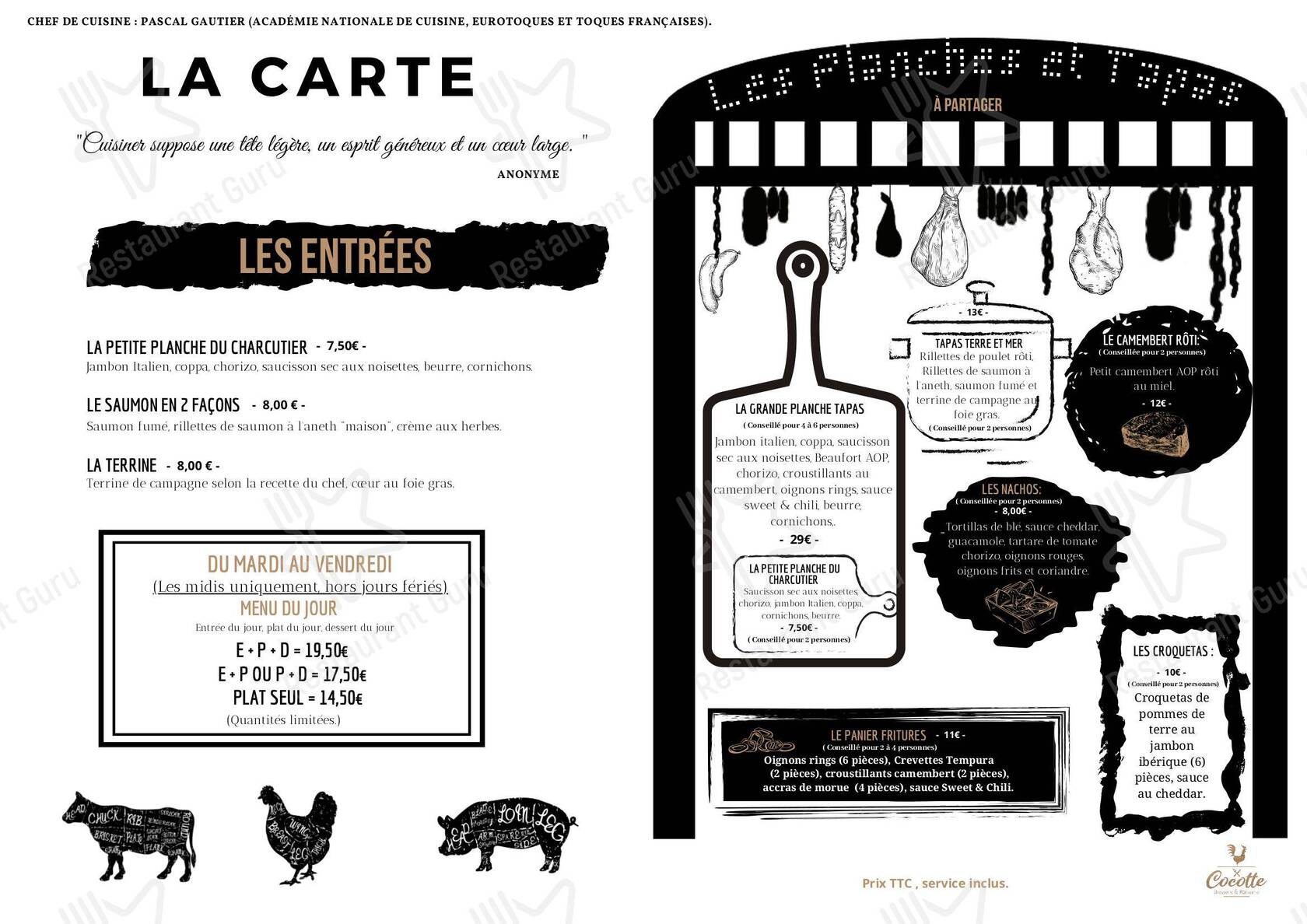 Menu au Cocotte Brasserie & Rôtisserie restaurant, Redon