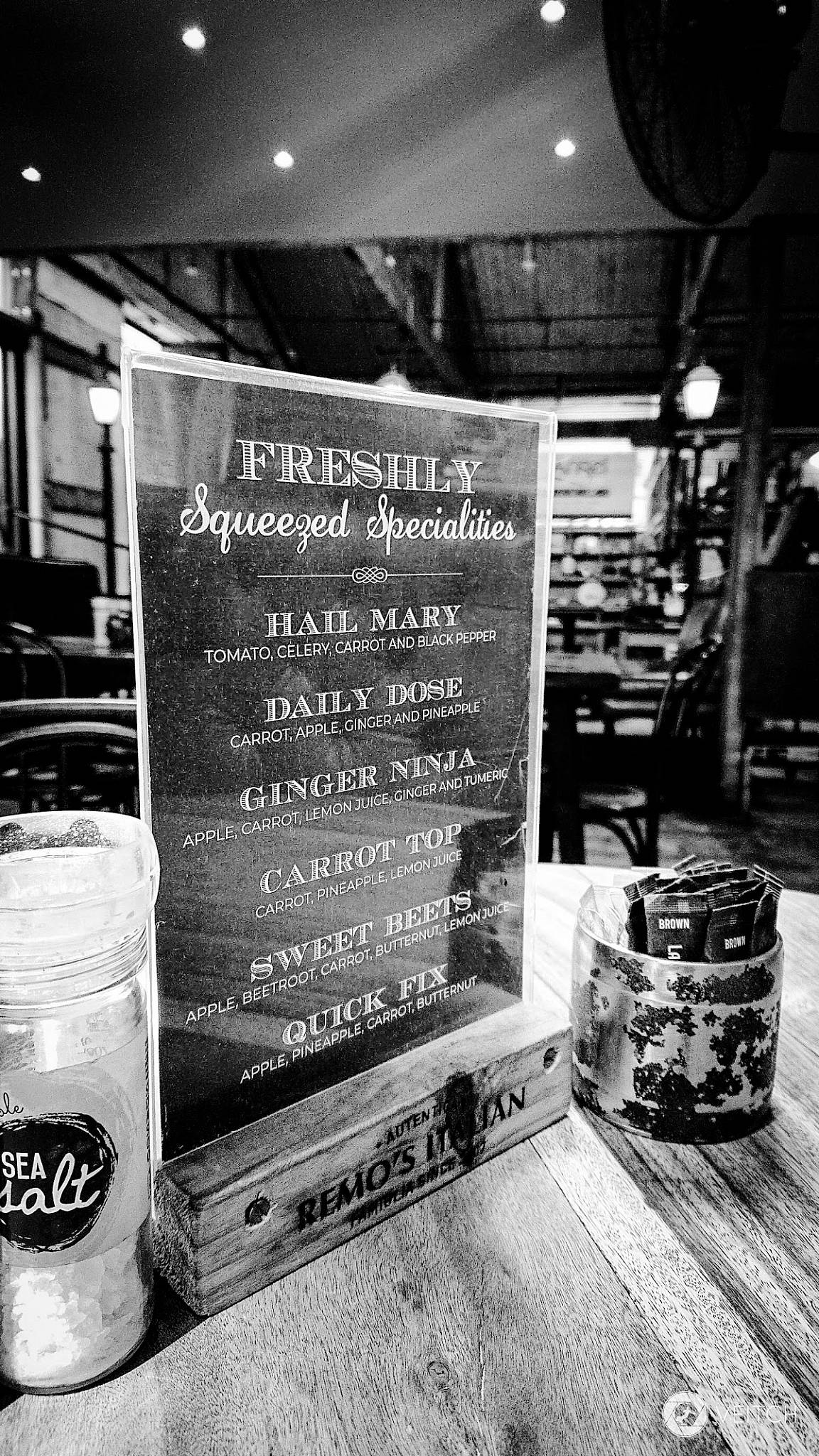 Menu at Remo's Italian restaurant, Port Elizabeth
