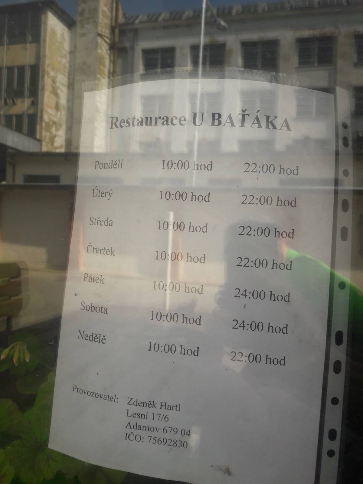 Menu at Restaurace U Baťáka restaurant, Adamov