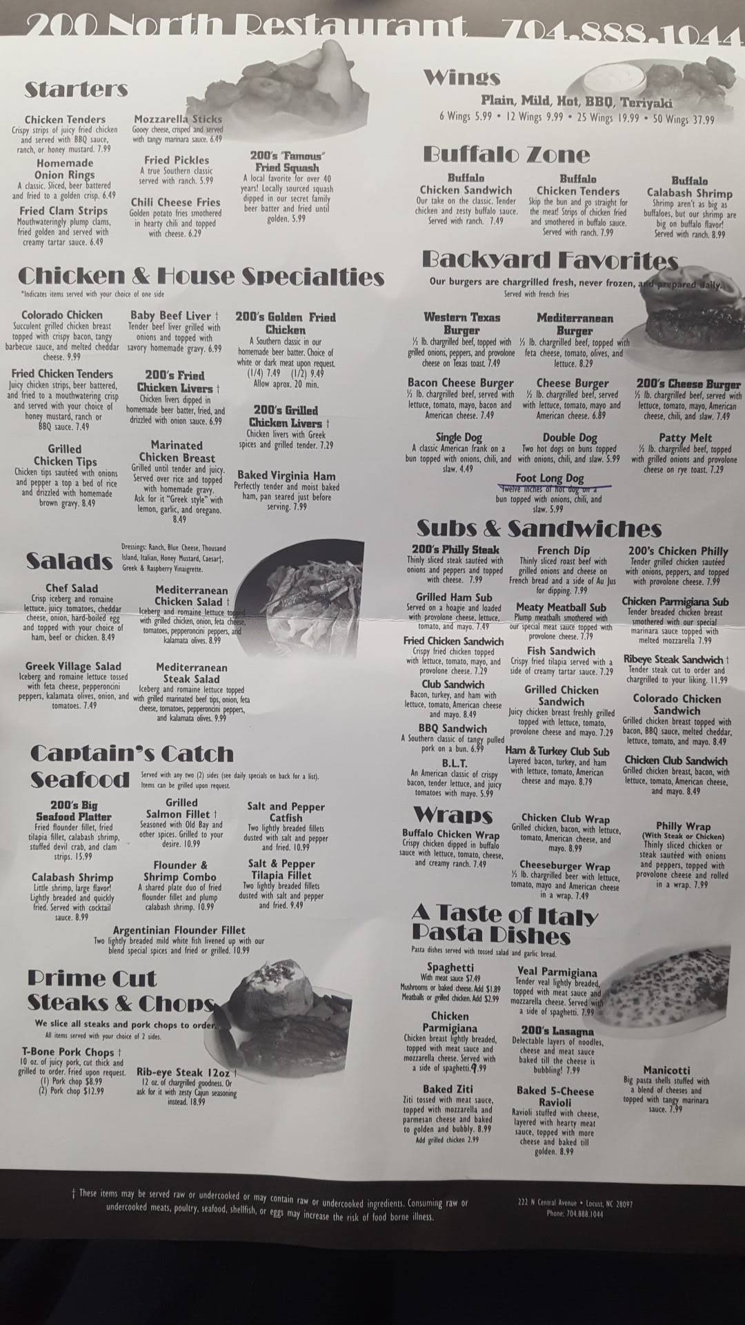 Menu at 200 North Family Restaurant, Locust