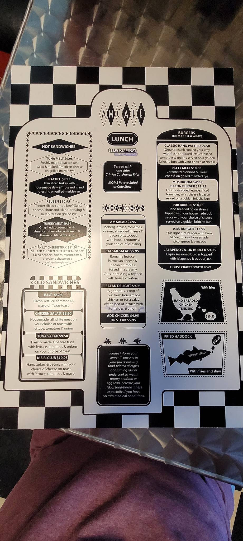 Menu at A.M. Cafe, New Smyrna Beach