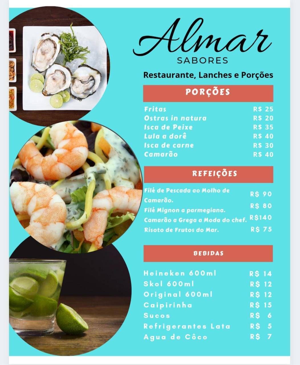 Menu at Almar Sabores restaurant, Cananéia