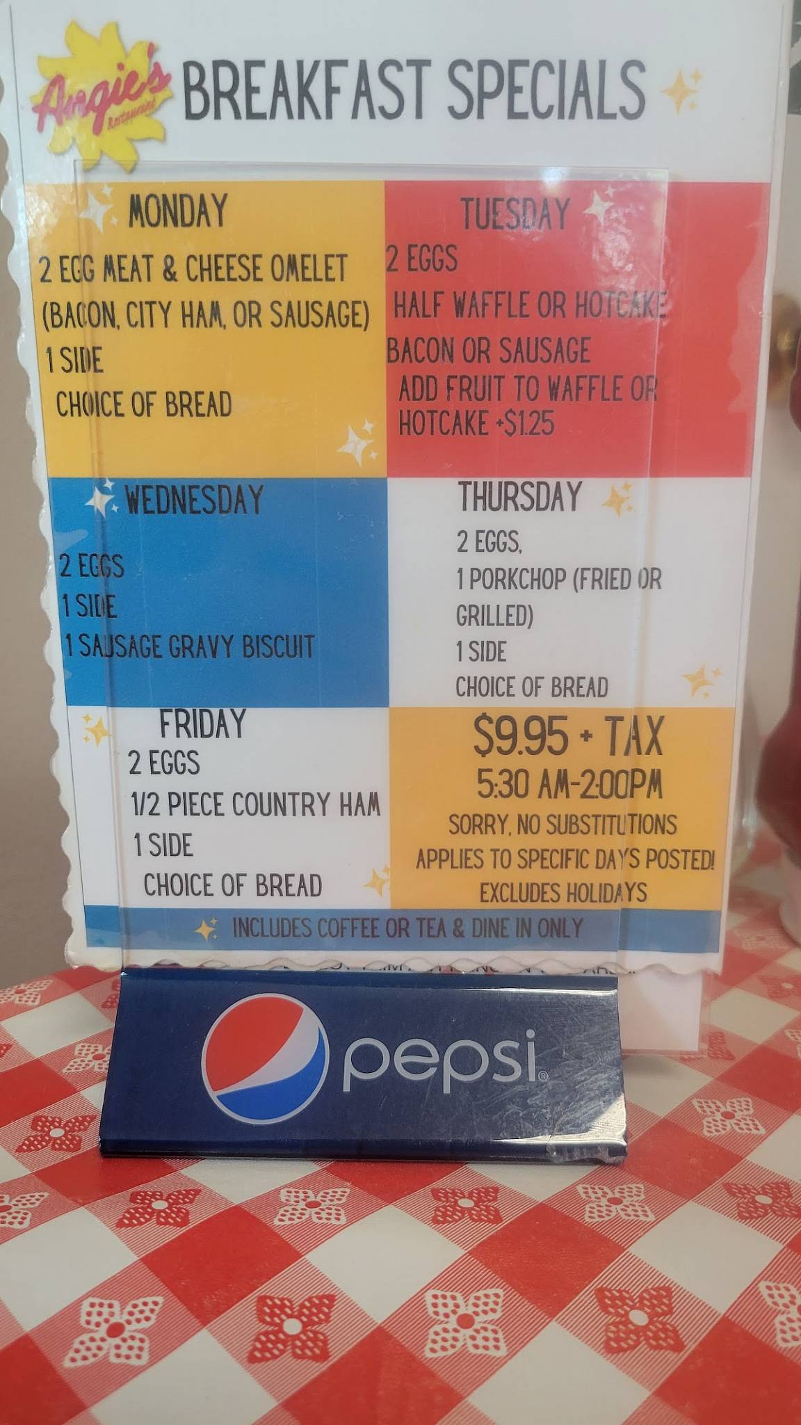 Menu at Angie's Restaurant, Garner