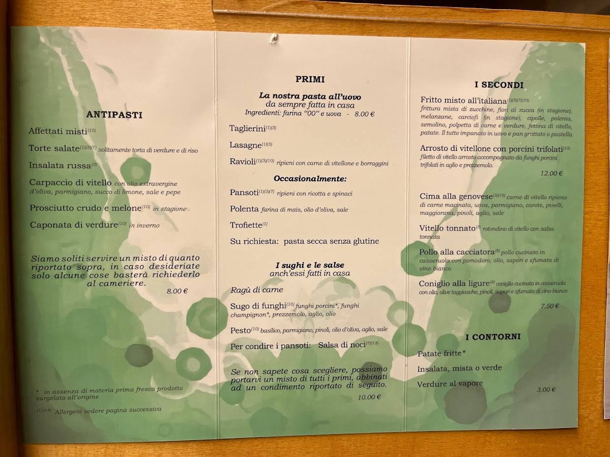 Menu da Antica Trattoria Del Bado ristorante, Casella