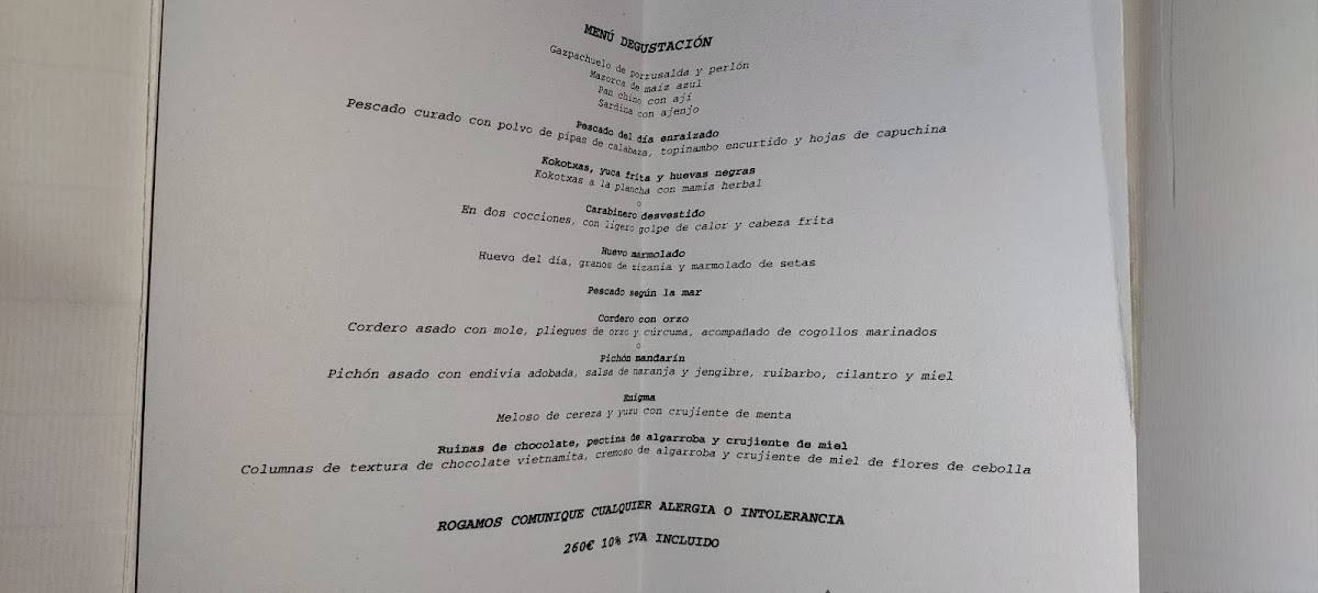 Menu at Arzak restaurant, San Sebastián, Alcalde J. Elosegi Hiribidea