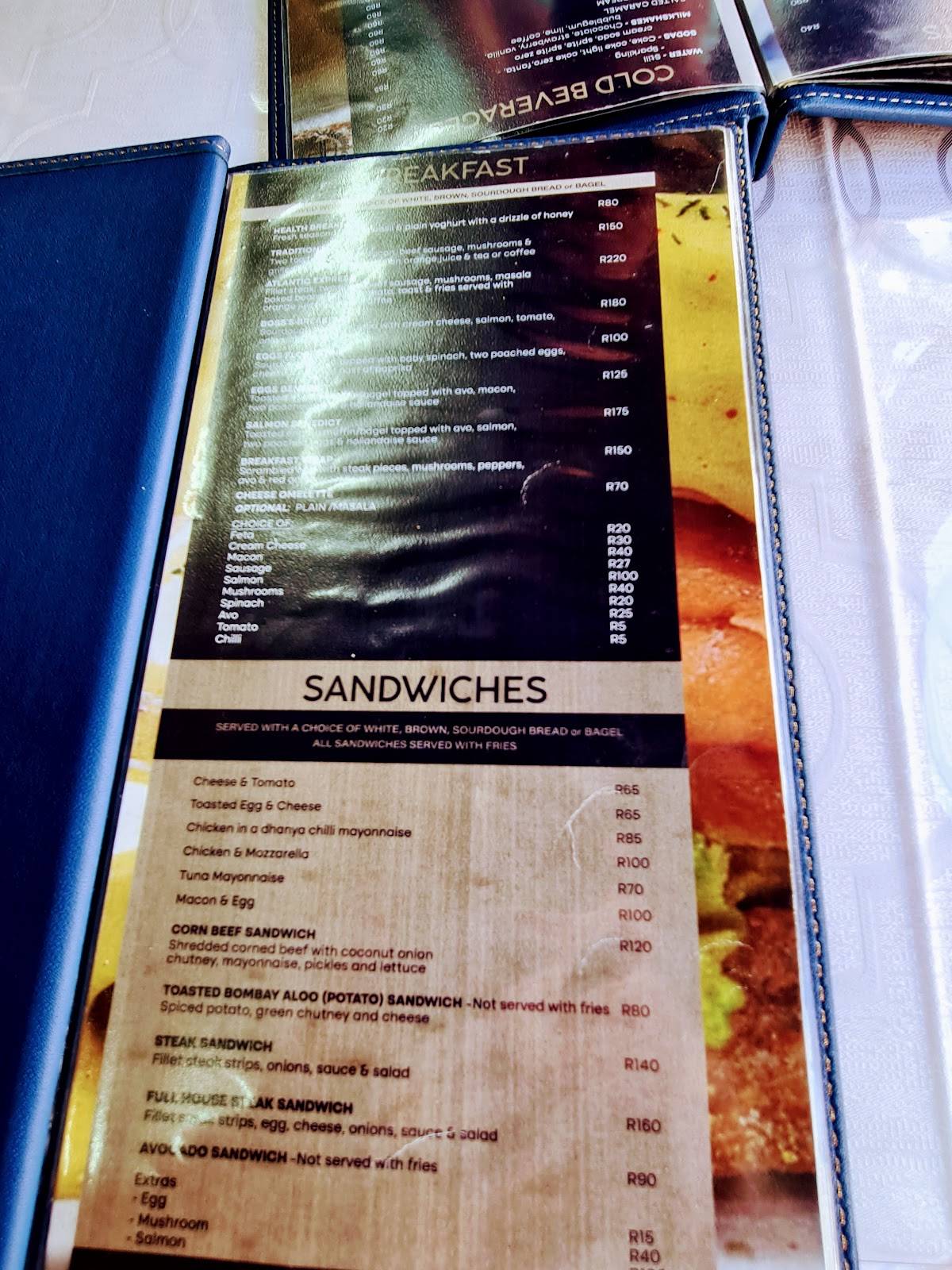 Menu at Atlantic Express Train Restaurant, Cape Town