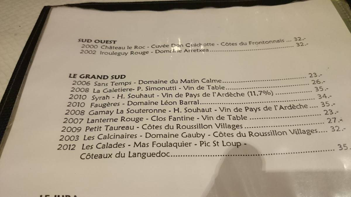 Menu au Au Pont Corbeau restaurant, Strasbourg