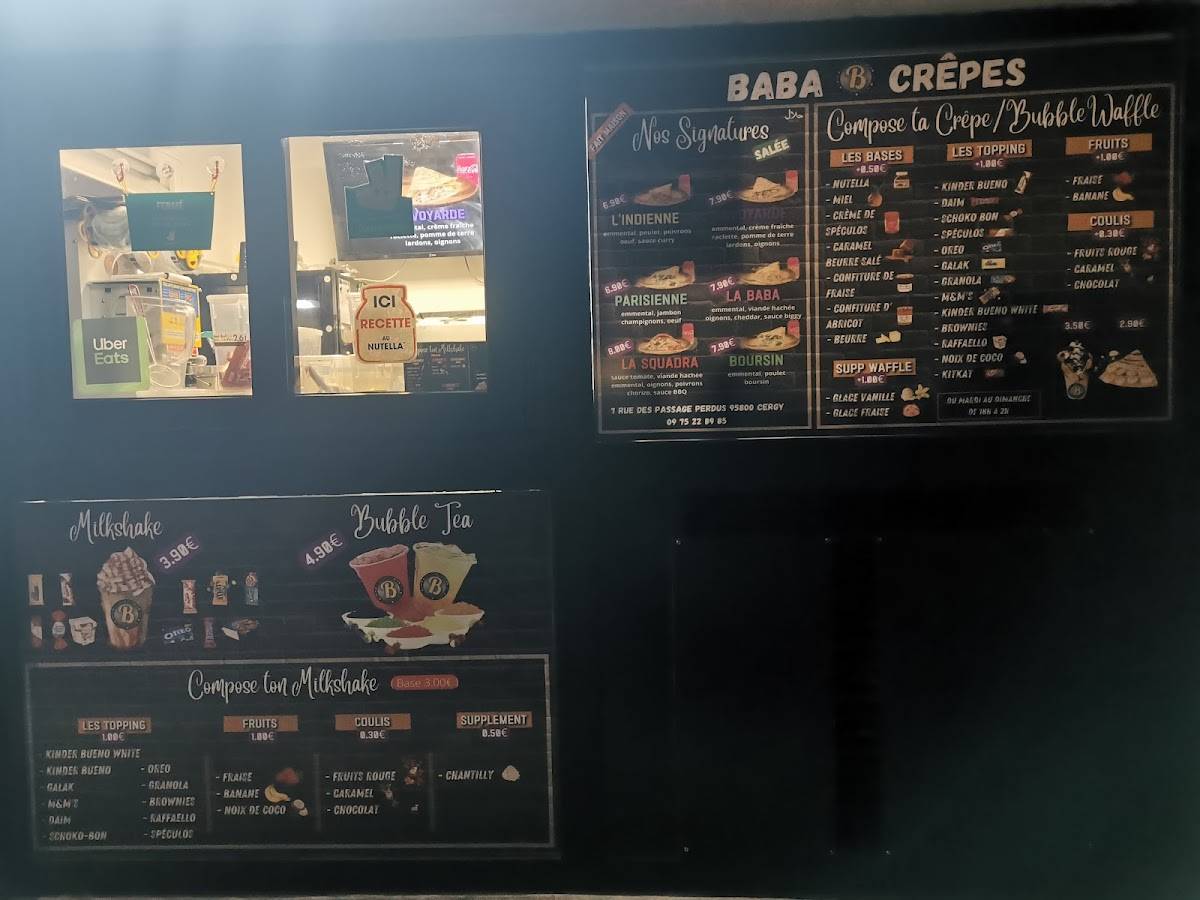 Menu au BABA BURGER restaurant, Cergy