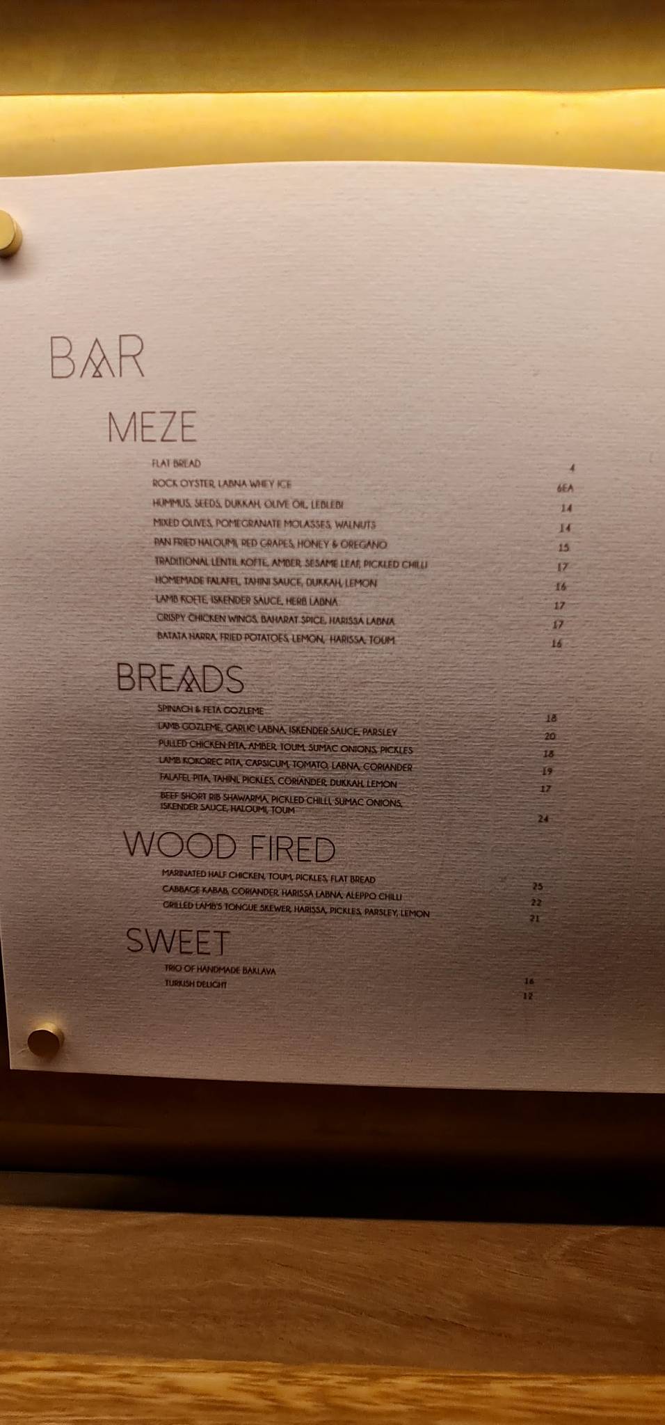 Carta de Babylon Rooftop & Garden Bar, Sydney