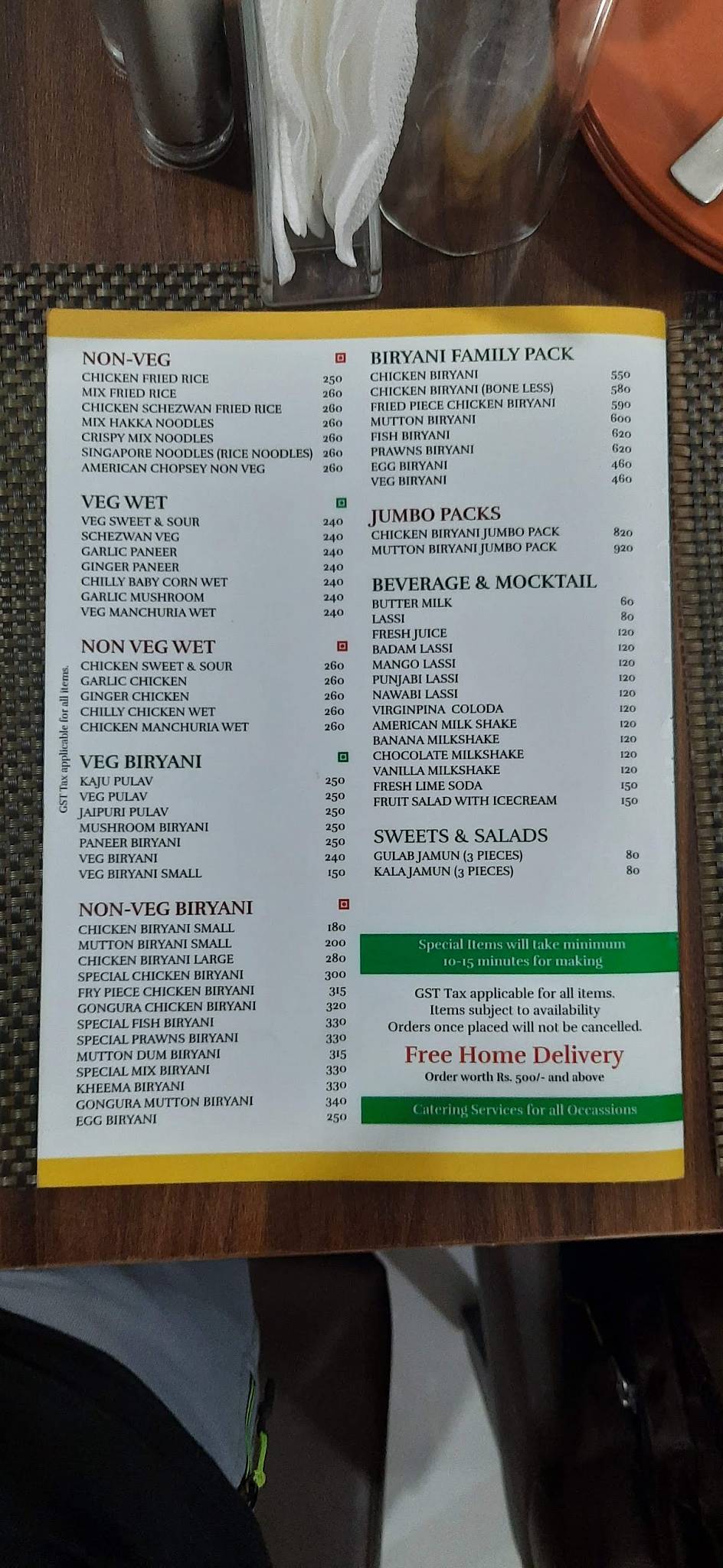 Menu at Bahar Biryani Cafe Ameerpet, Hyderabad