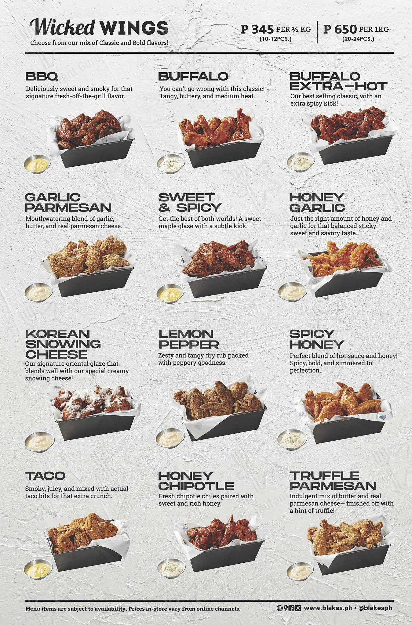 Menu at Blake’s Wings & Steaks - Legazpi Village restaurant, Makati ...
