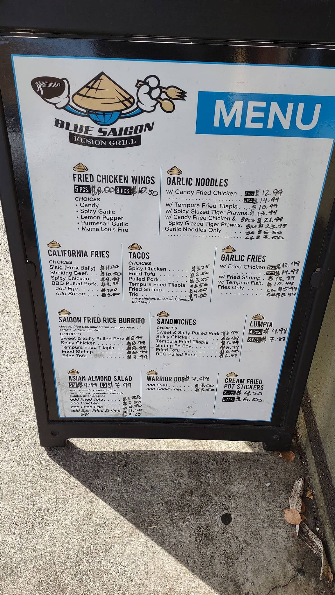Menu at Blue Saigon restaurant, Pittsburg