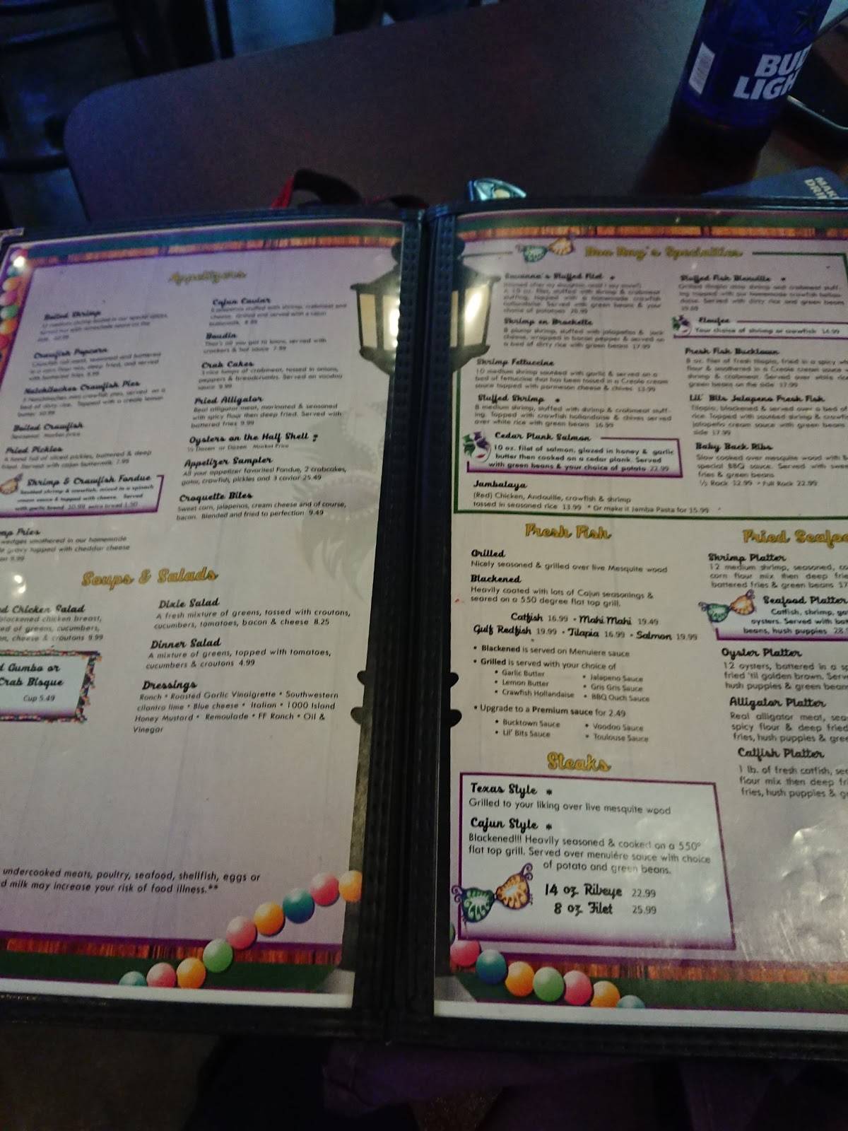 Menu at Boo Ray's of New Orleans restaurant, Fort Worth