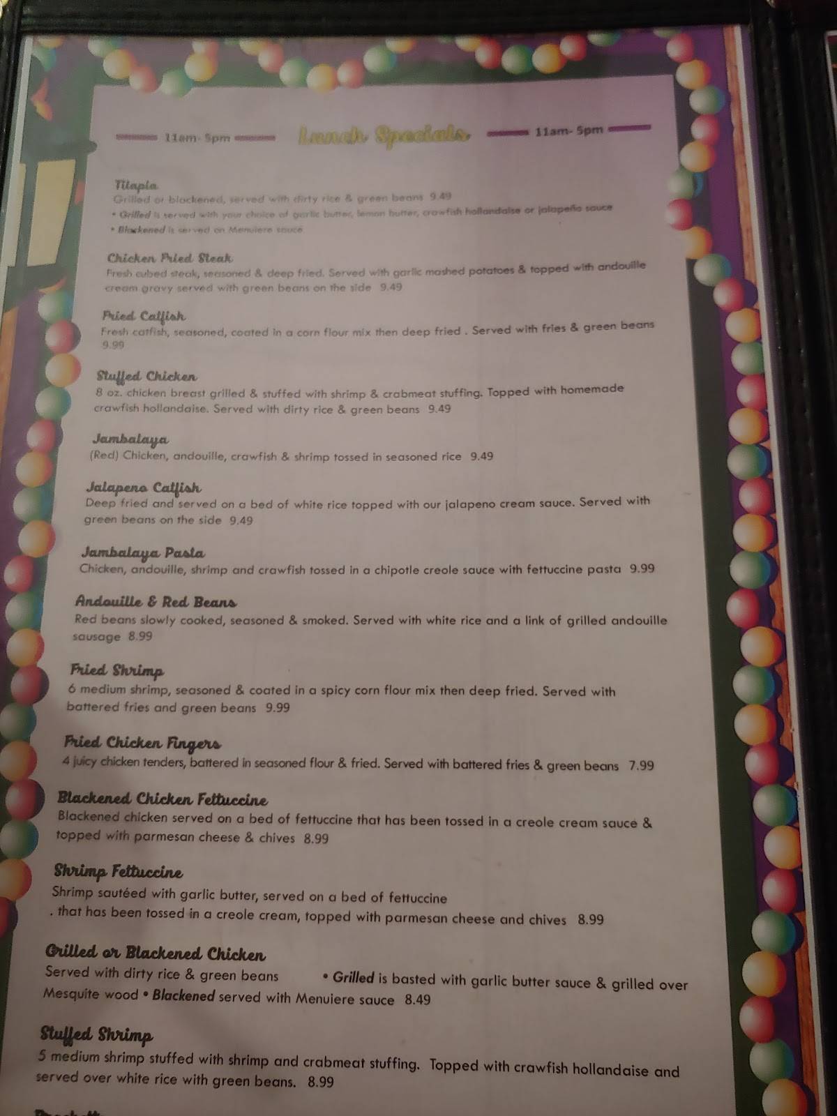 Menu at Boo Ray's of New Orleans restaurant, Fort Worth