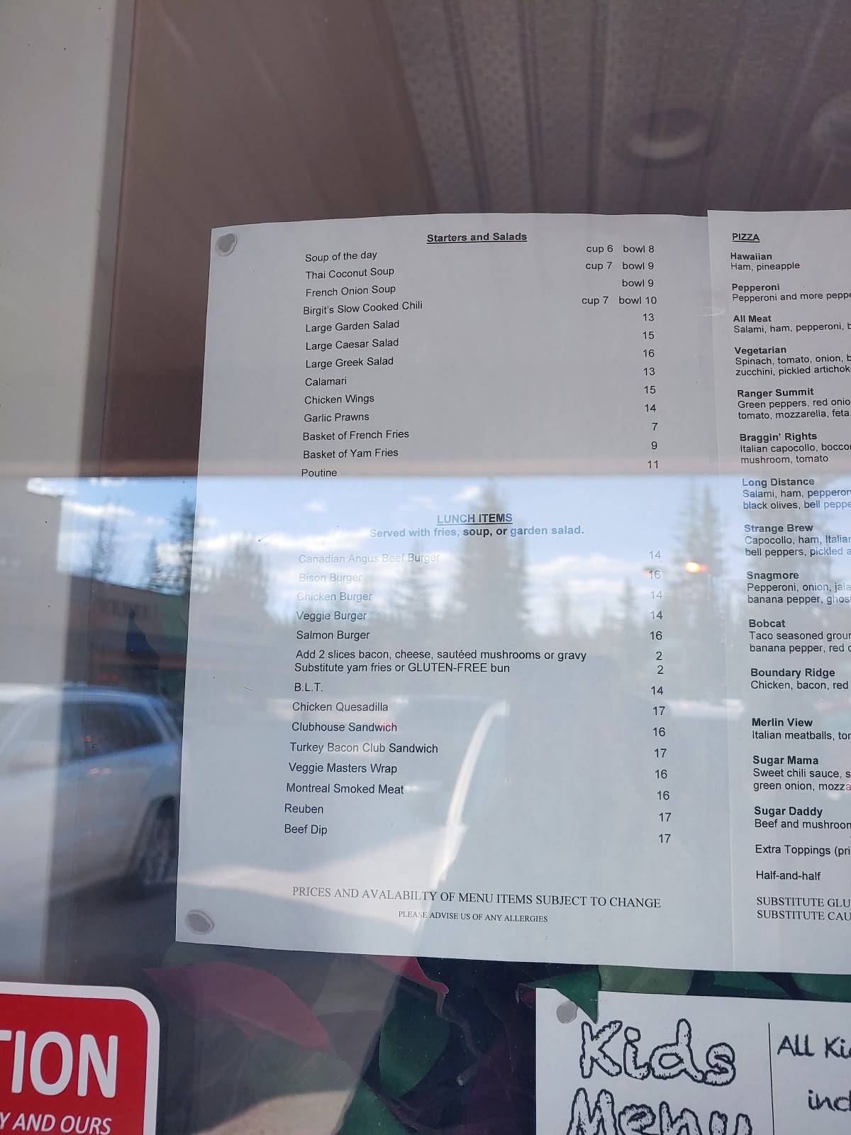 Menu at Bragg's Korner Kitchen restaurant, Bragg Creek