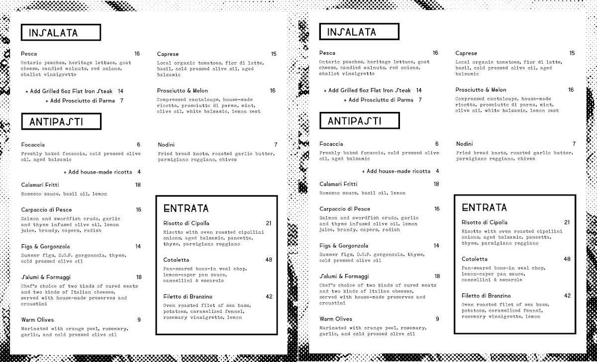 Menu at CIMA Enoteca restaurant, Hamilton