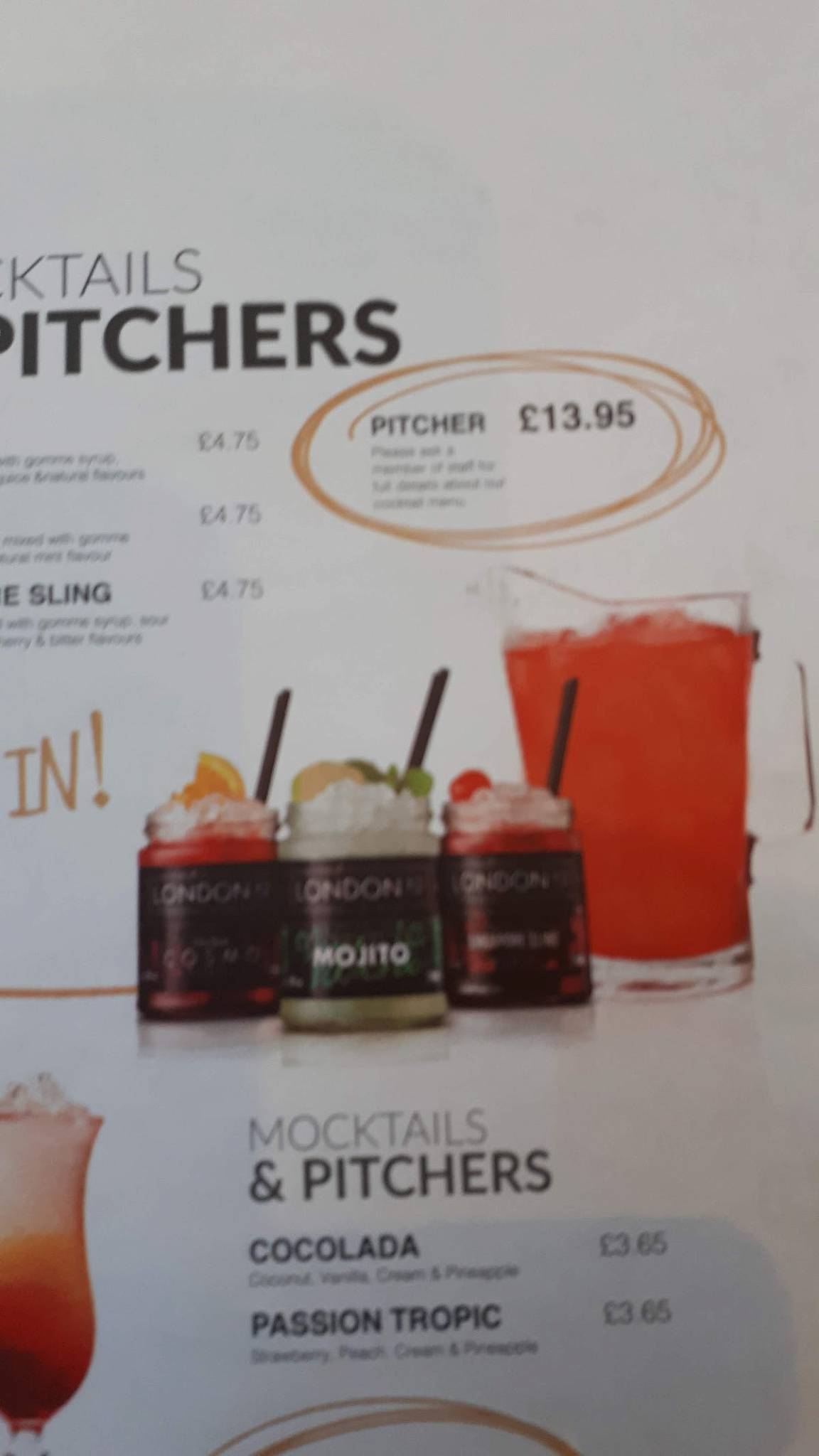Menu at COSMO restaurant, Reading