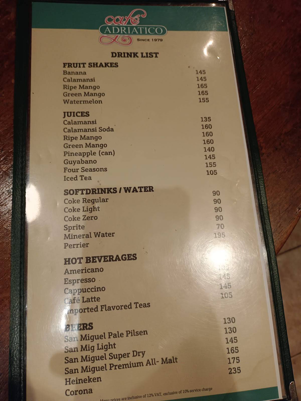 Menu at Cafe Adriatico, Manila, M. Adriatico St
