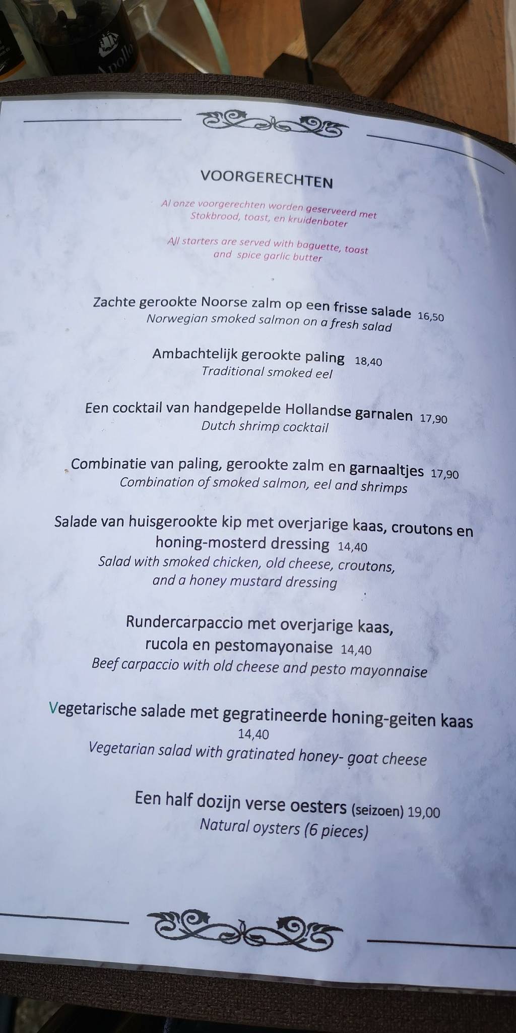 Menu at Restaurant-café Van den Hogen, Volendam, Haven 106