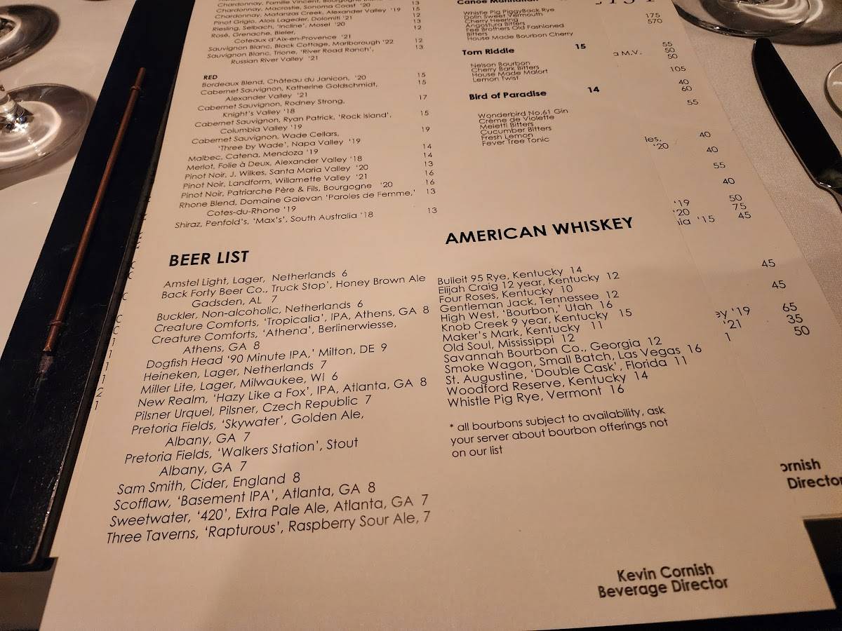 Menu at Canoe restaurant, Atlanta, Paces Ferry Rd SE