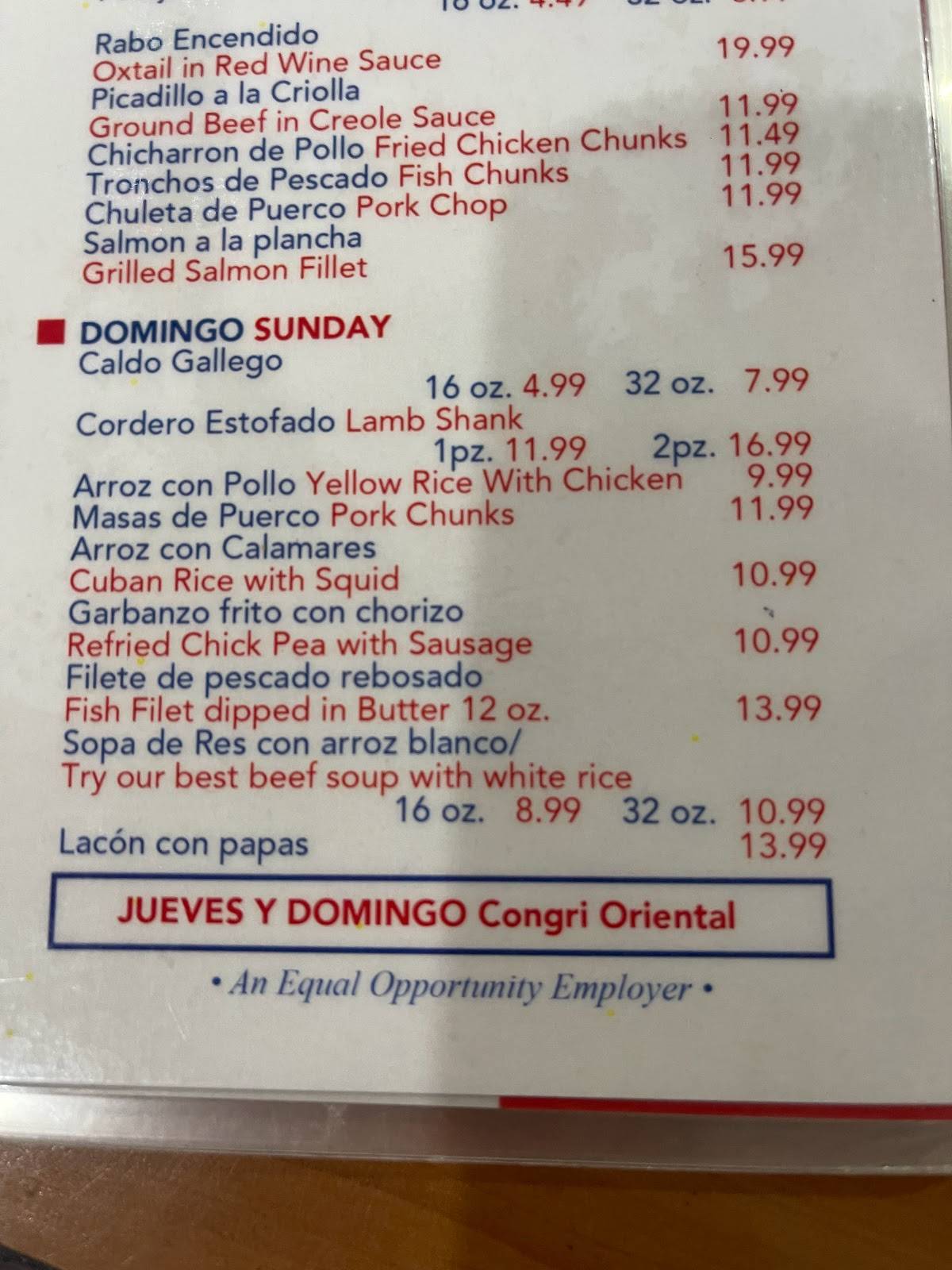 Menu at Caribe Cafe Restaurant, Miami, NW 7th St