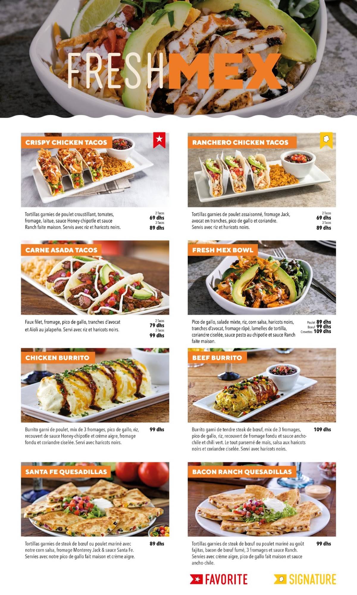 Menu at Chili’s Tangier restaurant, Tangier