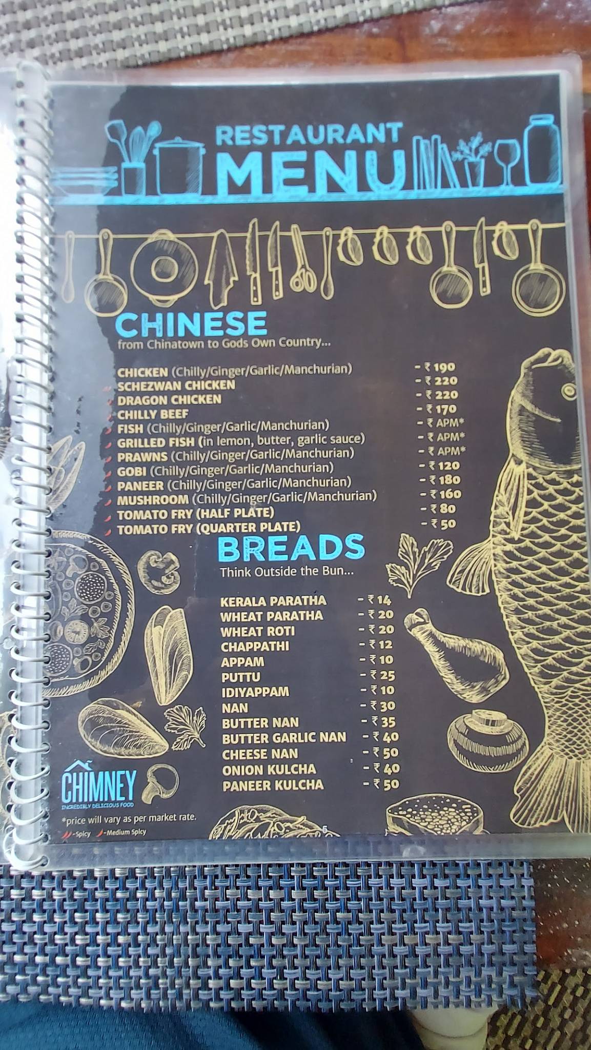 Menu at Chimney Family Restaurant, Varkala