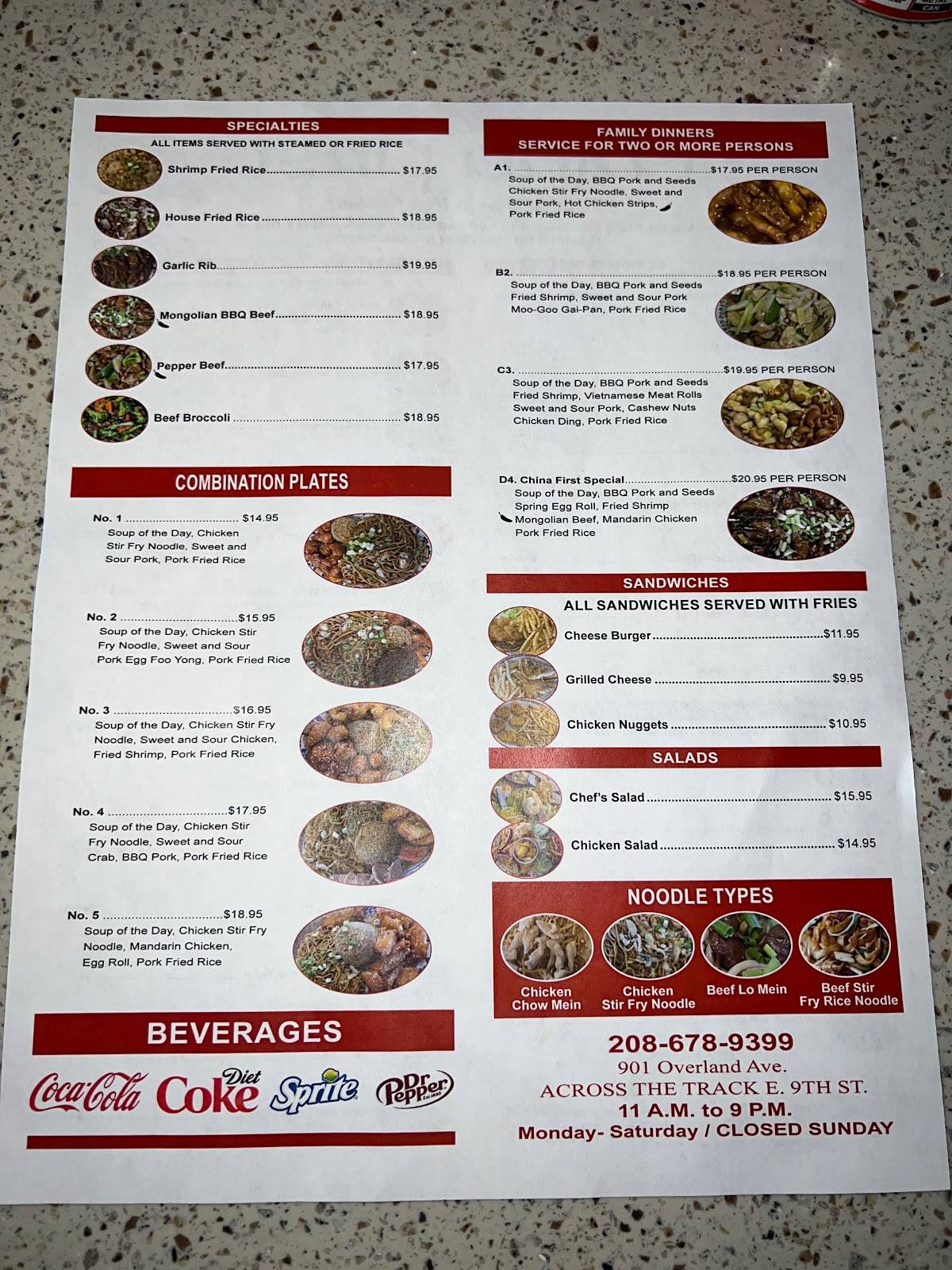 Menu at China First restaurant, Burley, 901 Overland Ave