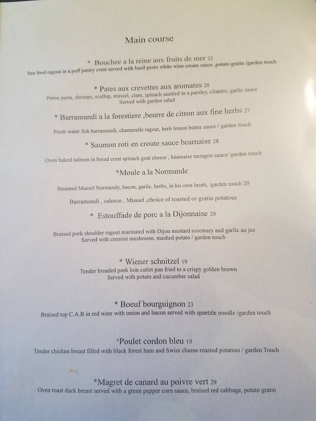 Menu at Citron European Bistro restaurant, Tacoma
