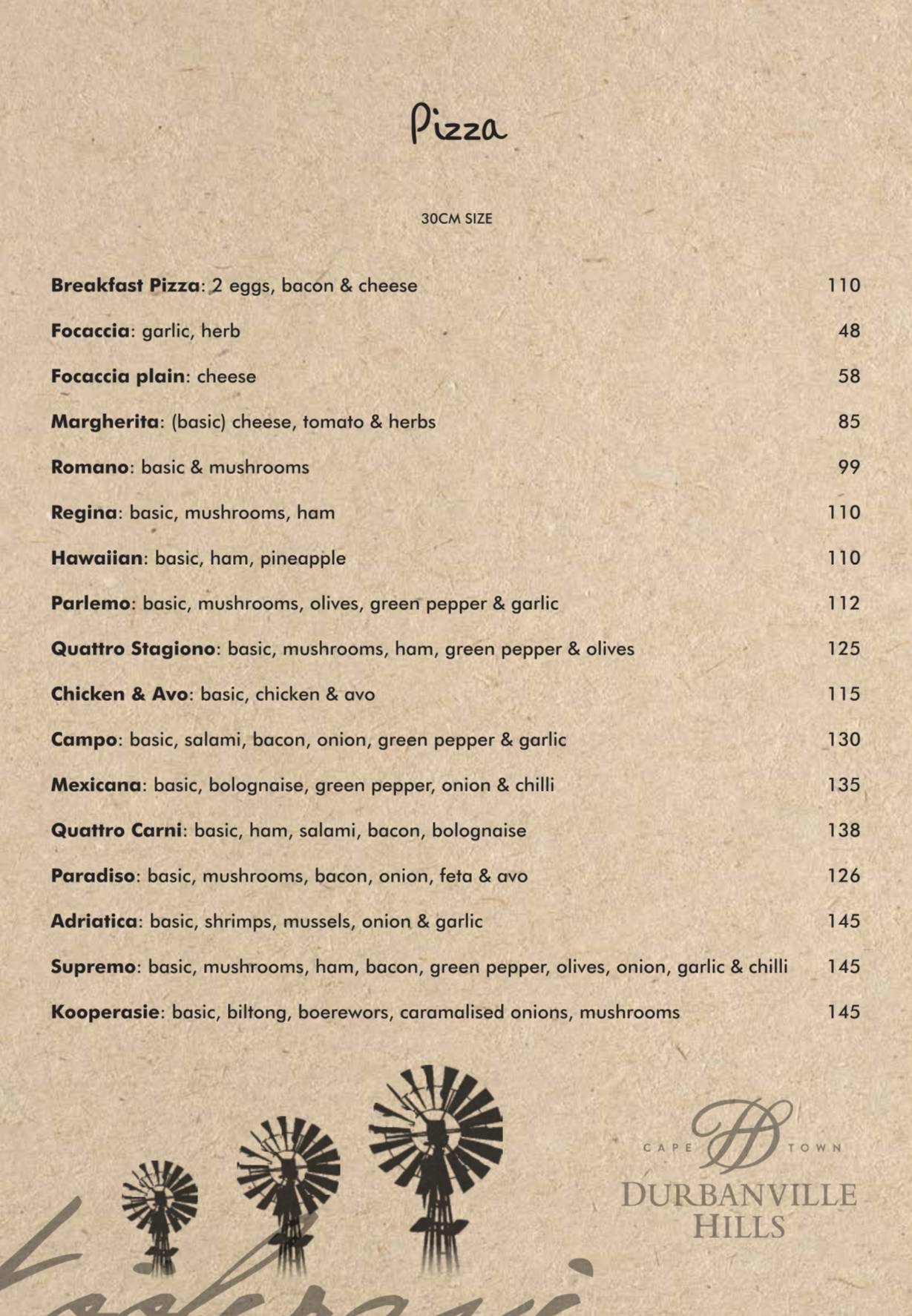 Menu at Clarens Kooperasie restaurant, Clarens