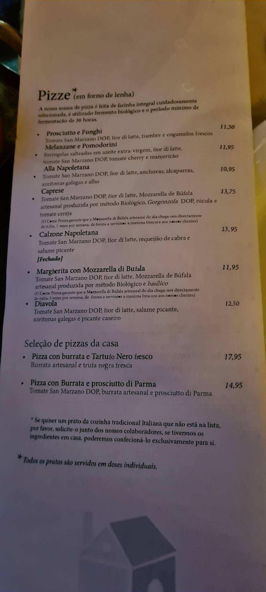 Menu at Restaurante Come Prima, Lisbon
