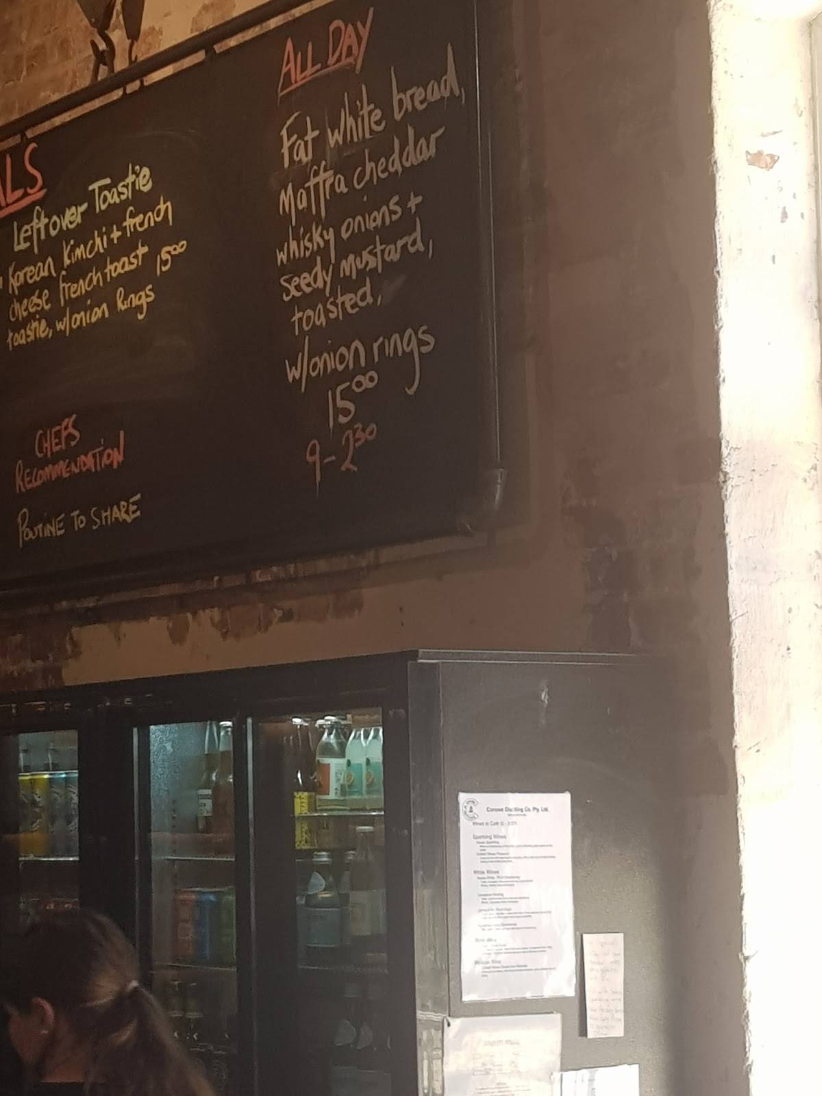 Menu at Corowa Distilling Co. restaurant, Corowa
