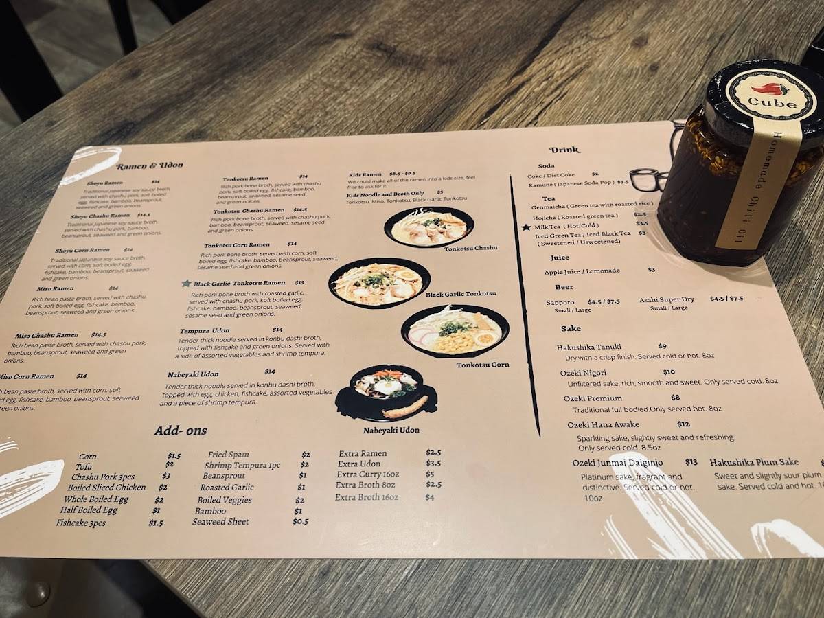 Menu at Cube Ramen and Asian Cuisine restaurant, Lacey