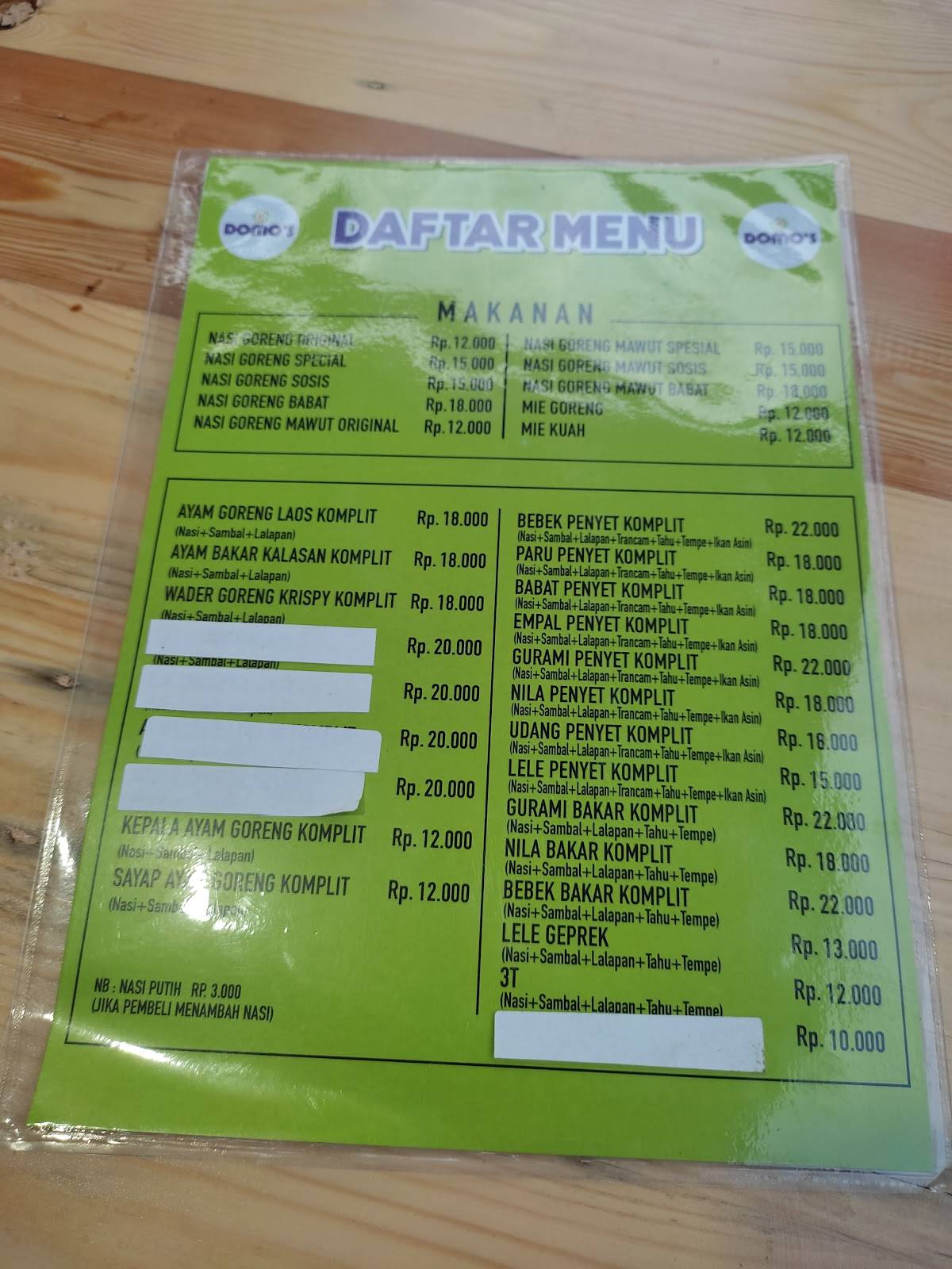 Menu at DOMO"S Cafe & Resto, Doko