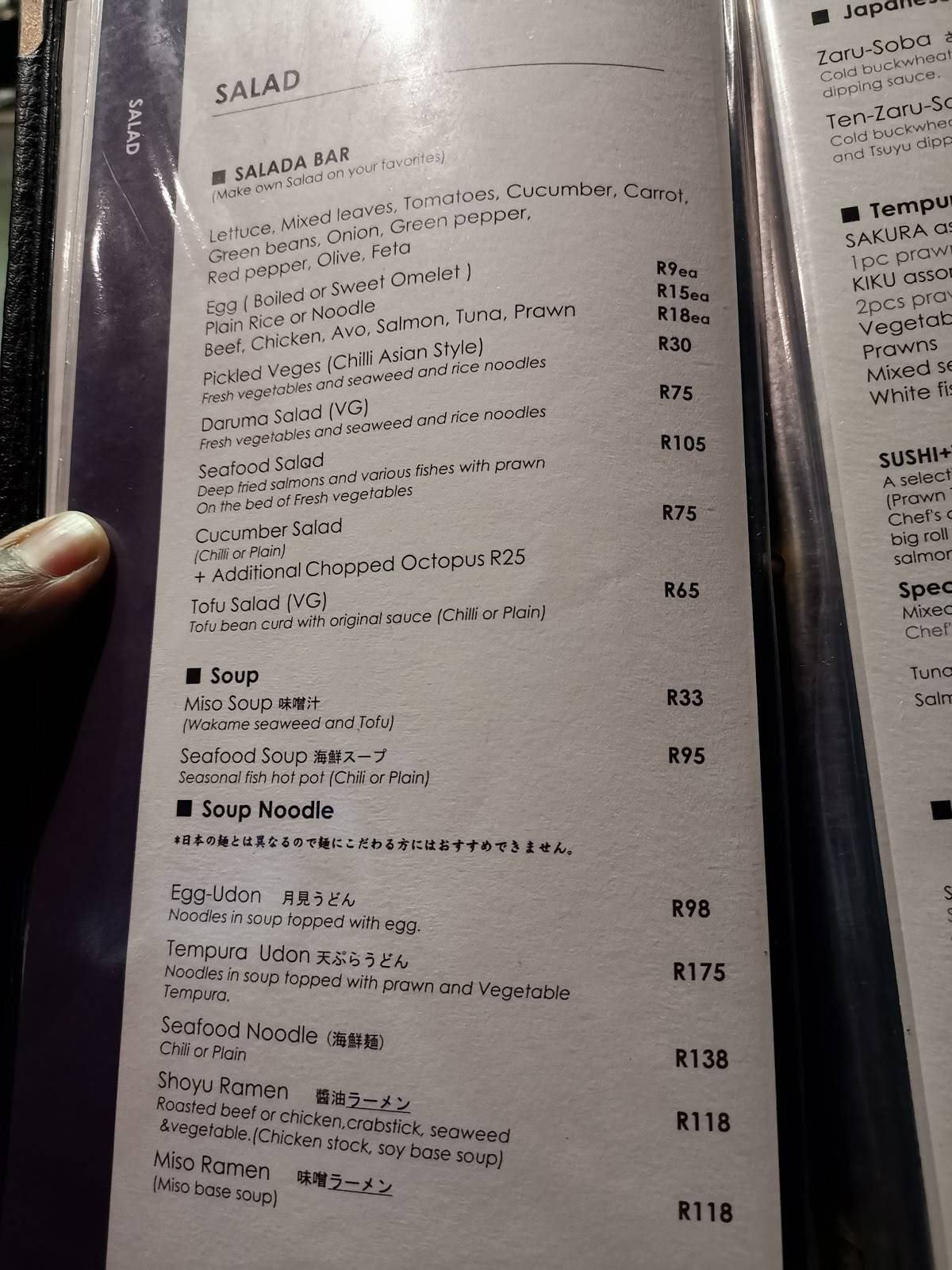 Menu at Daruma Umhlanga restaurant, Durban, Shop B8 Level L2