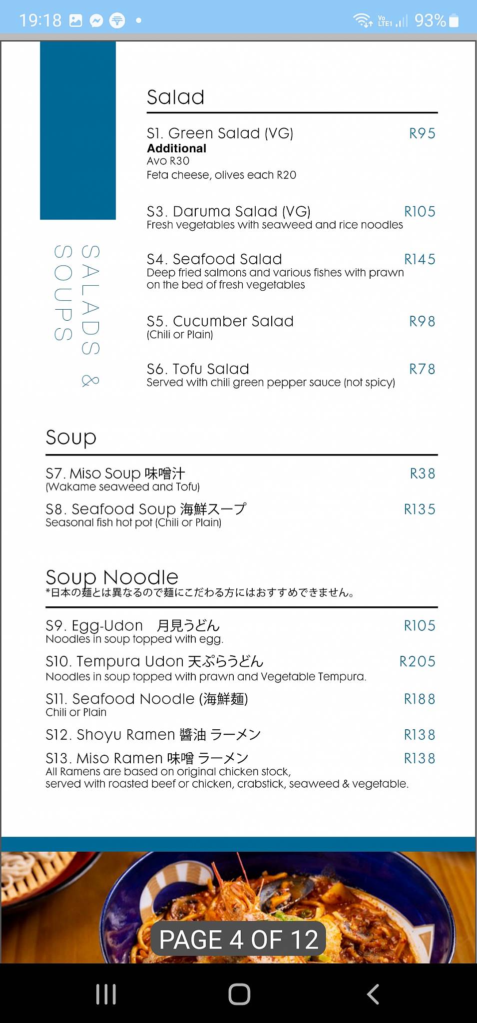 Menu at Daruma Umhlanga restaurant, Durban, Shop B8 Level L2