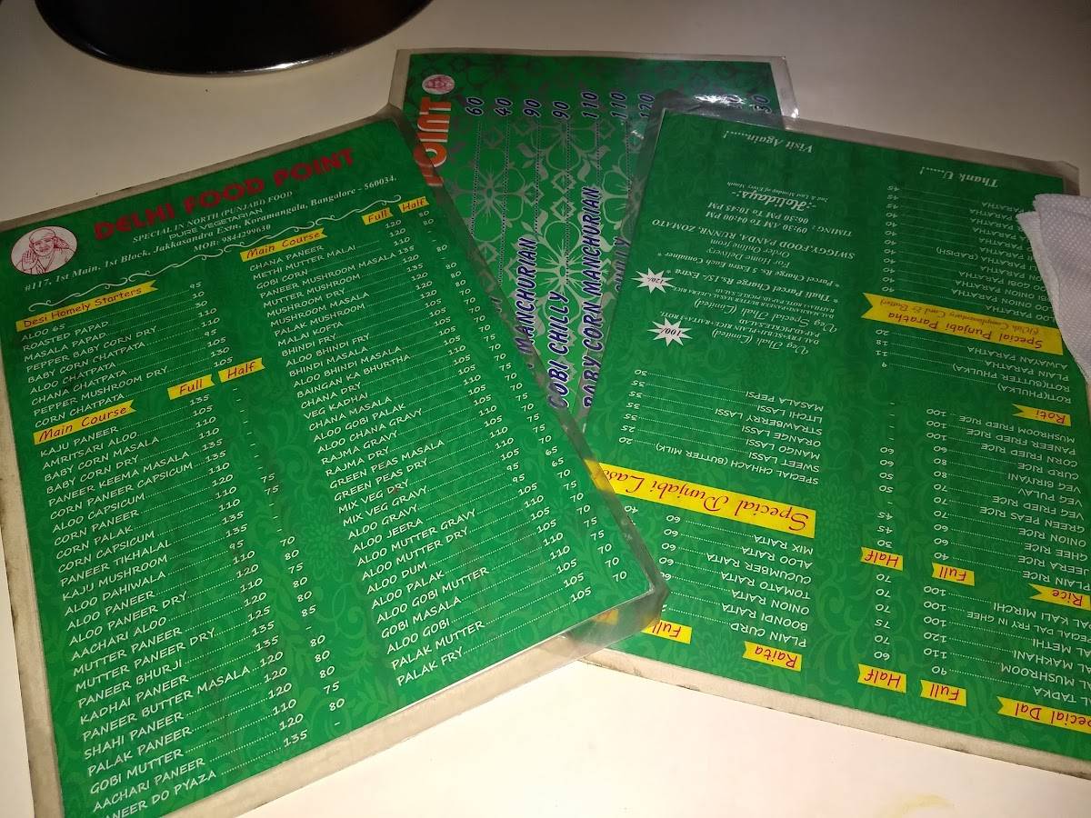 Menu at Delhi Food Point, Bengaluru, 1st block
