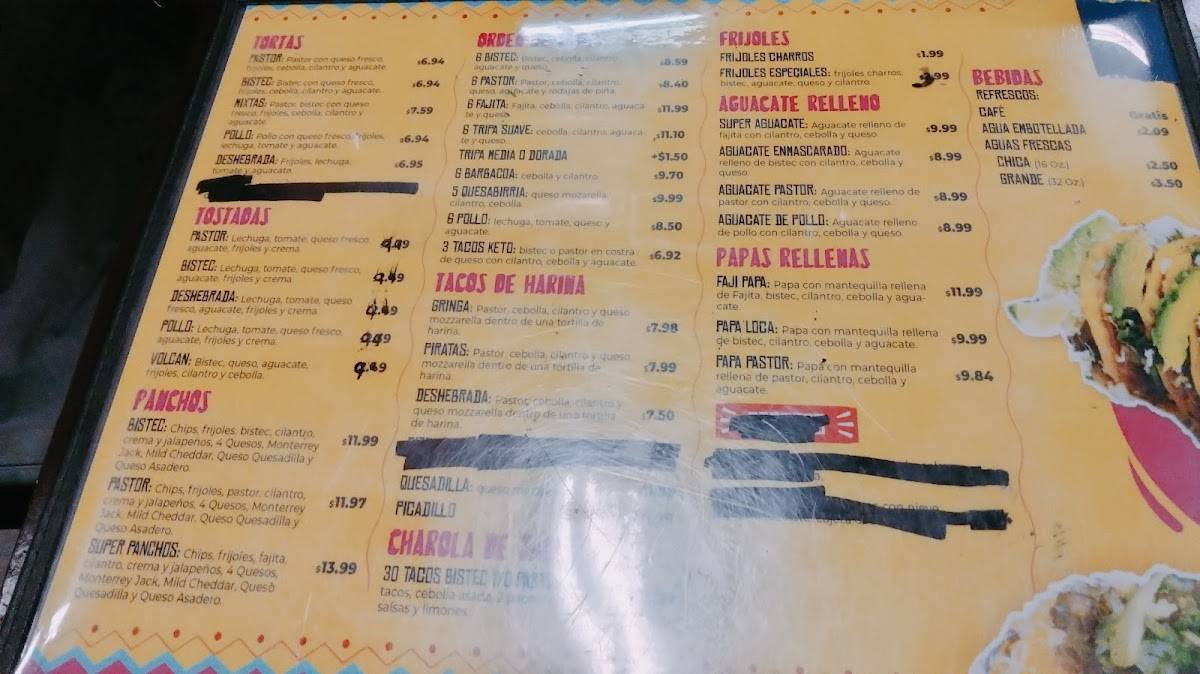 Menu at El Cafecito, Brownsville