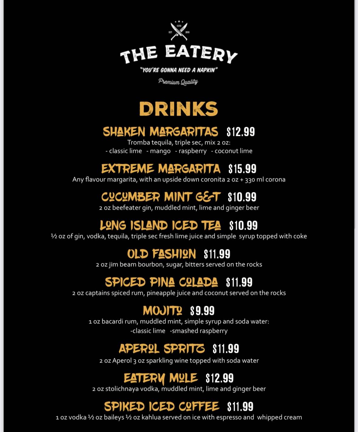 Menu at Extreme Eatery restaurant, Parksville