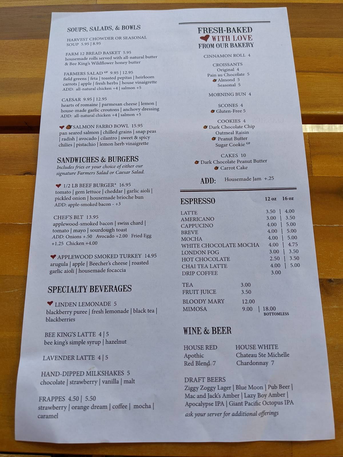 Menu at Farm 12 Restaurant, Puyallup