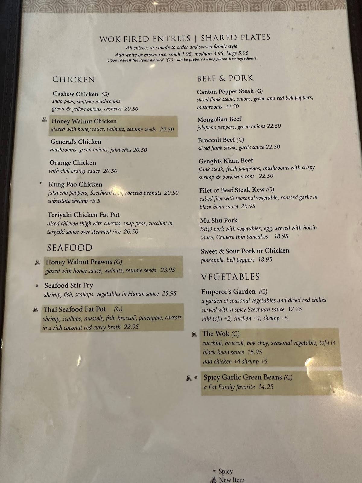 Menu at Fat's Asia Bistro Folsom restaurant, Folsom