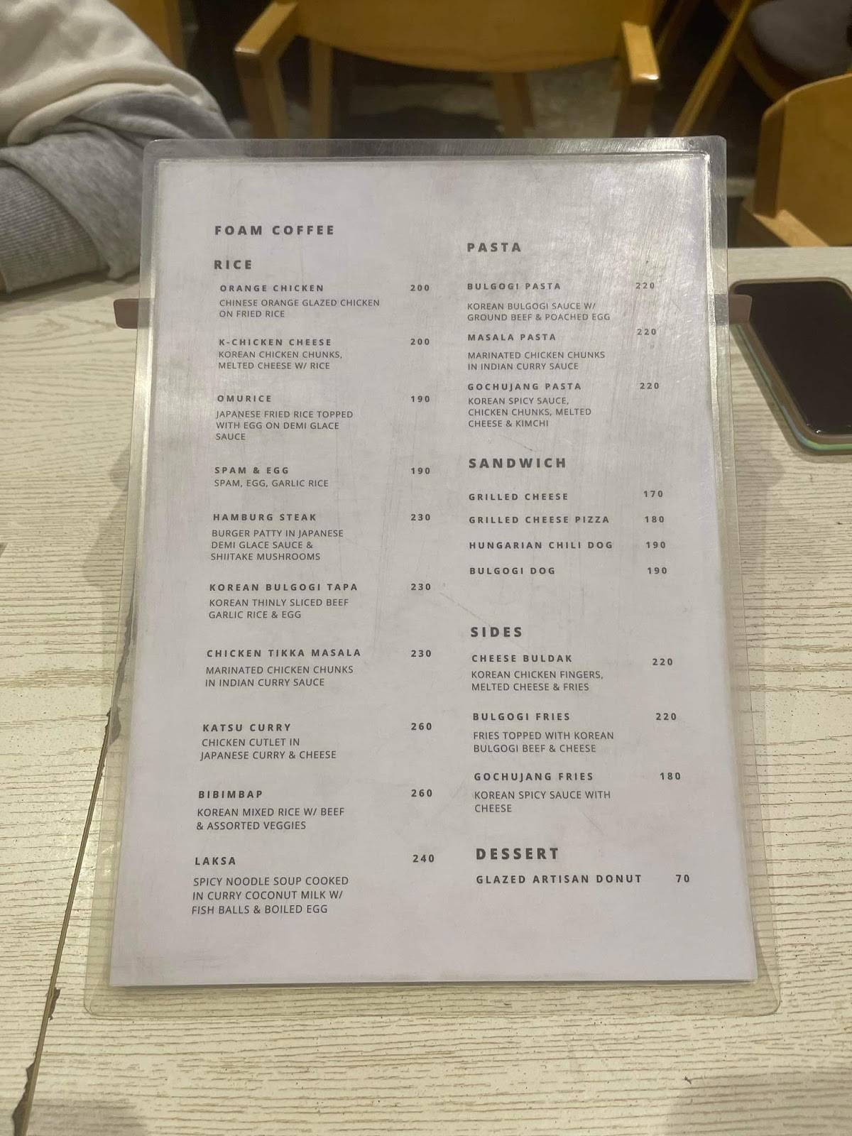 Menu at Foam Coffee - Baguio restaurant, Baguio