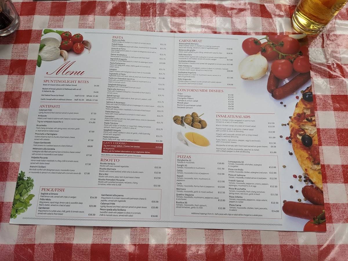 Menu at Fratelli Tavola Calda restaurant, Peterborough, 2-3 Rivergate