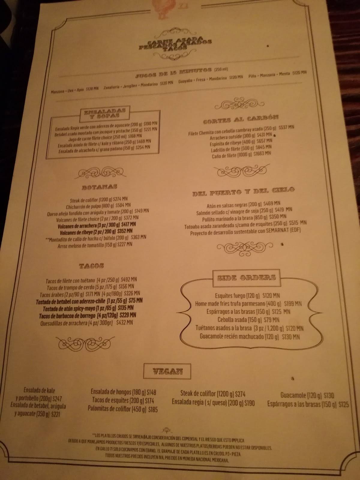 Carta del restaurante Gallo 71, San Pedro Garza García, Av. José ...
