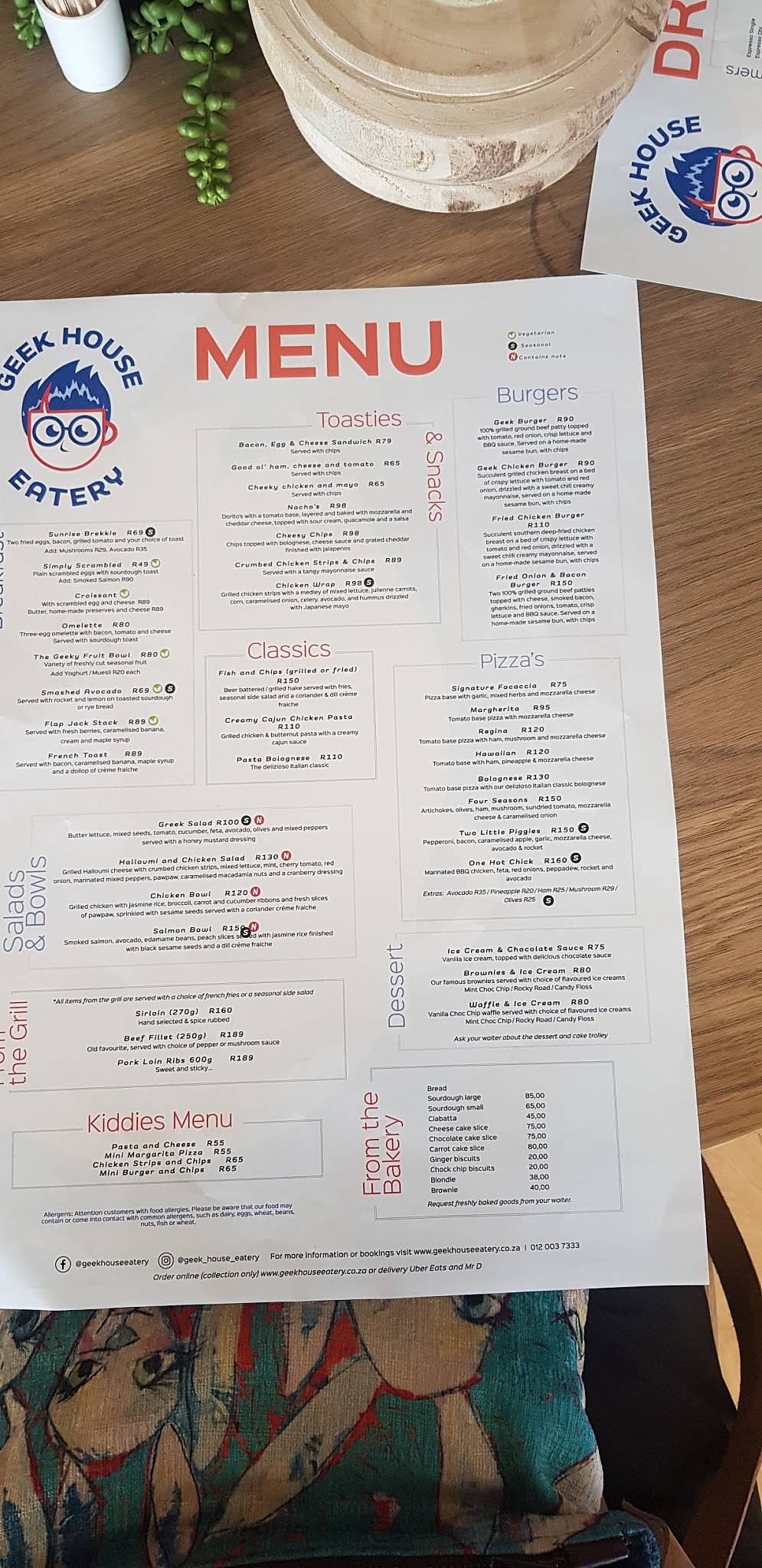 Menu at Geek House Eatery restaurant, Pretoria