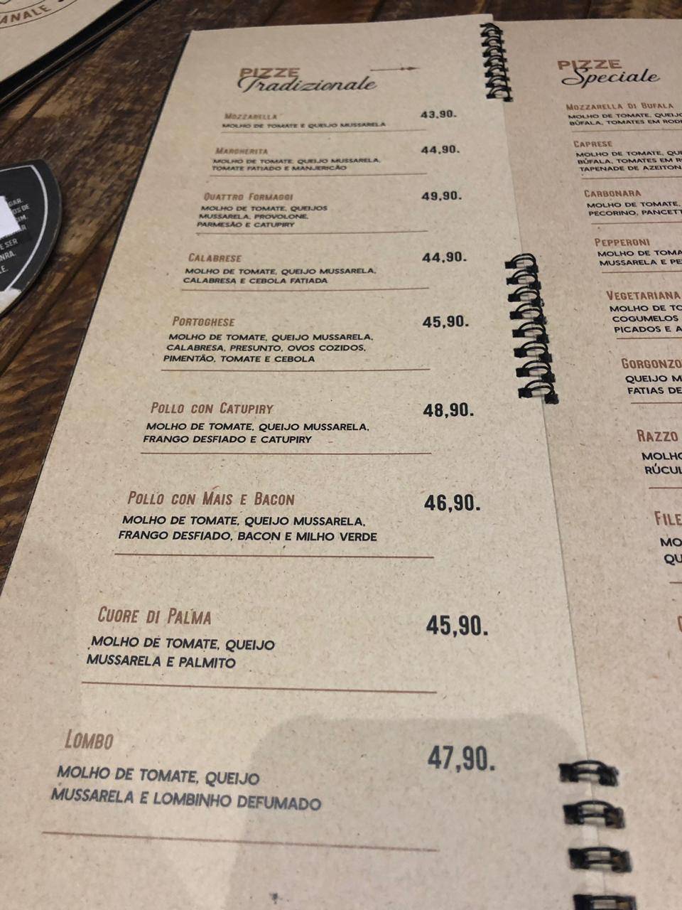 Menu em Grano & Vino restaurante, Porto Velho