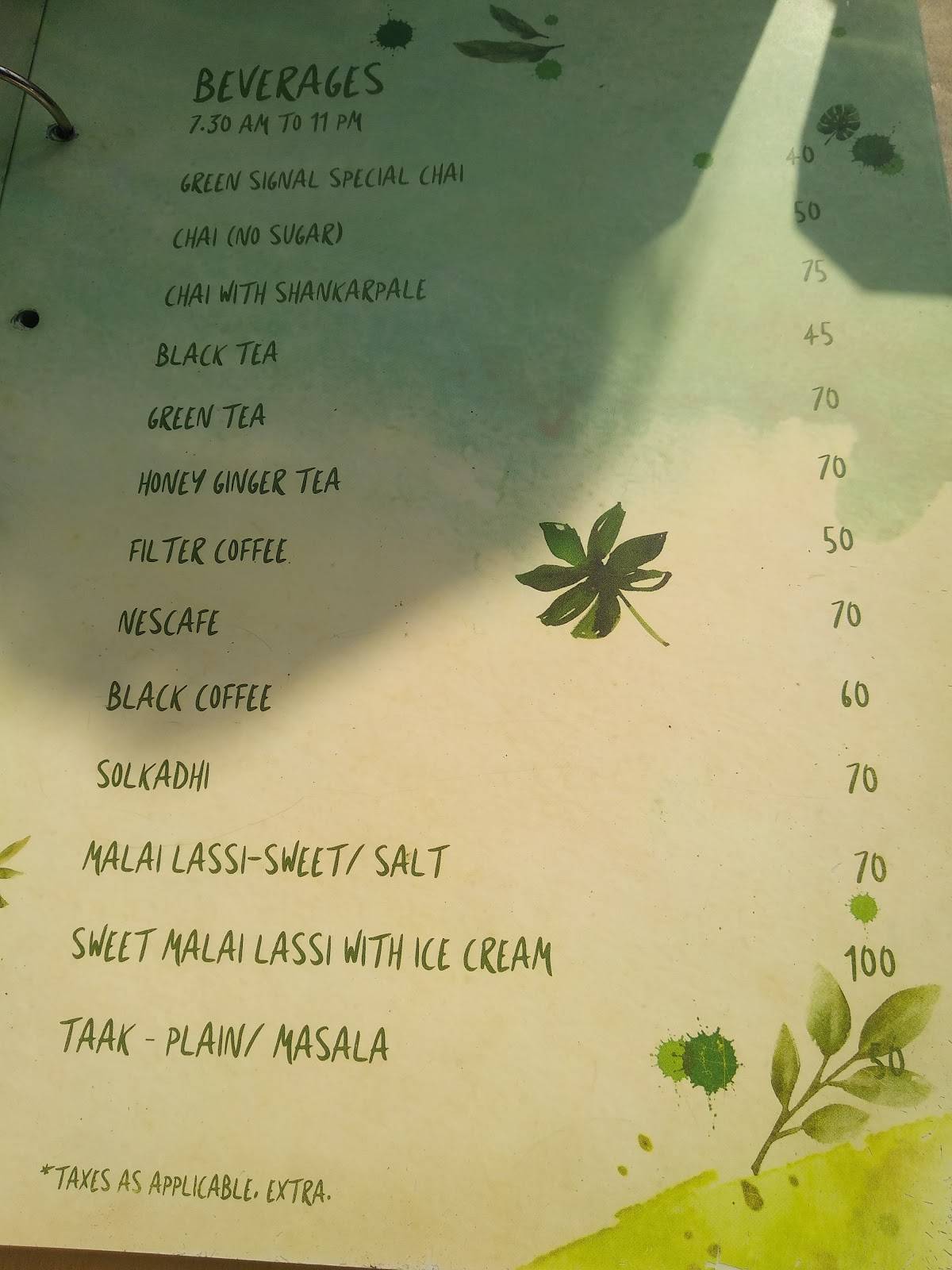 Menu at Green Signal Veg, Pune