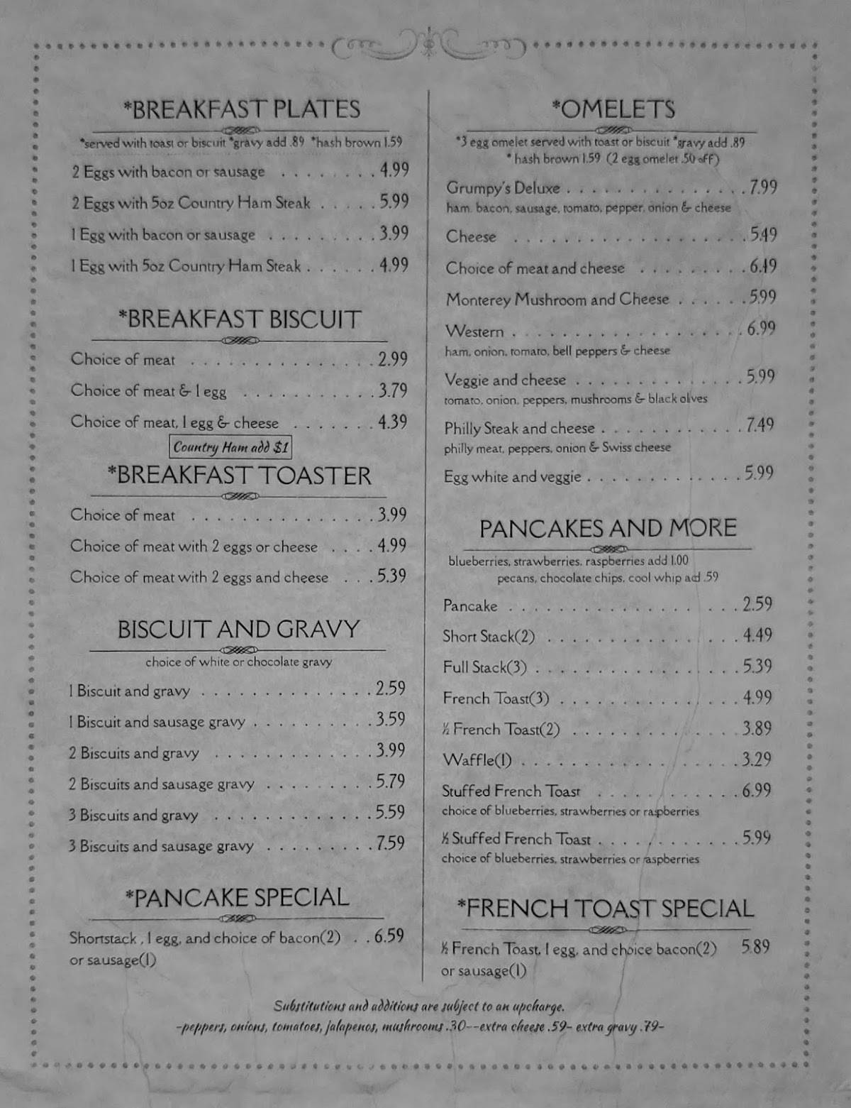 Menu at Grumpy's Getaway restaurant, Rose Bud, 442 AR-5