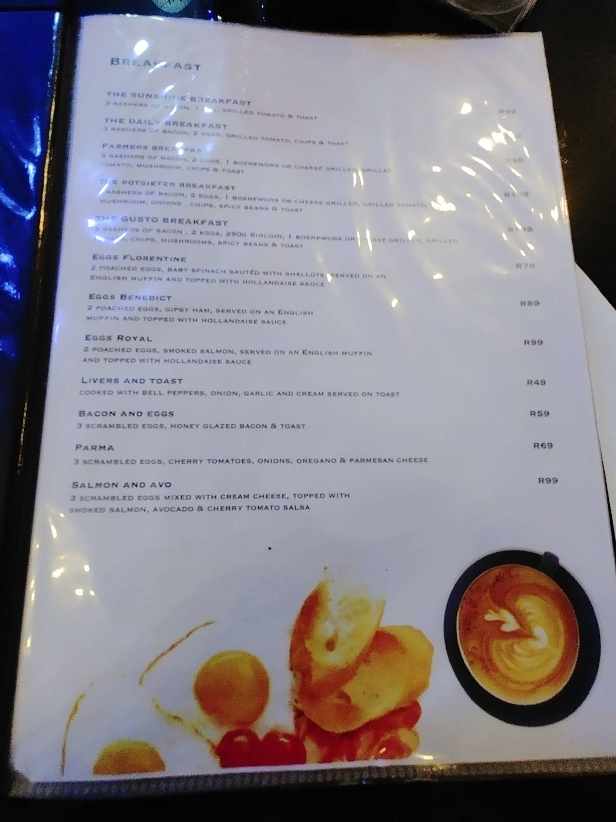 Menu at Gusto Lounge restaurant, Pretoria