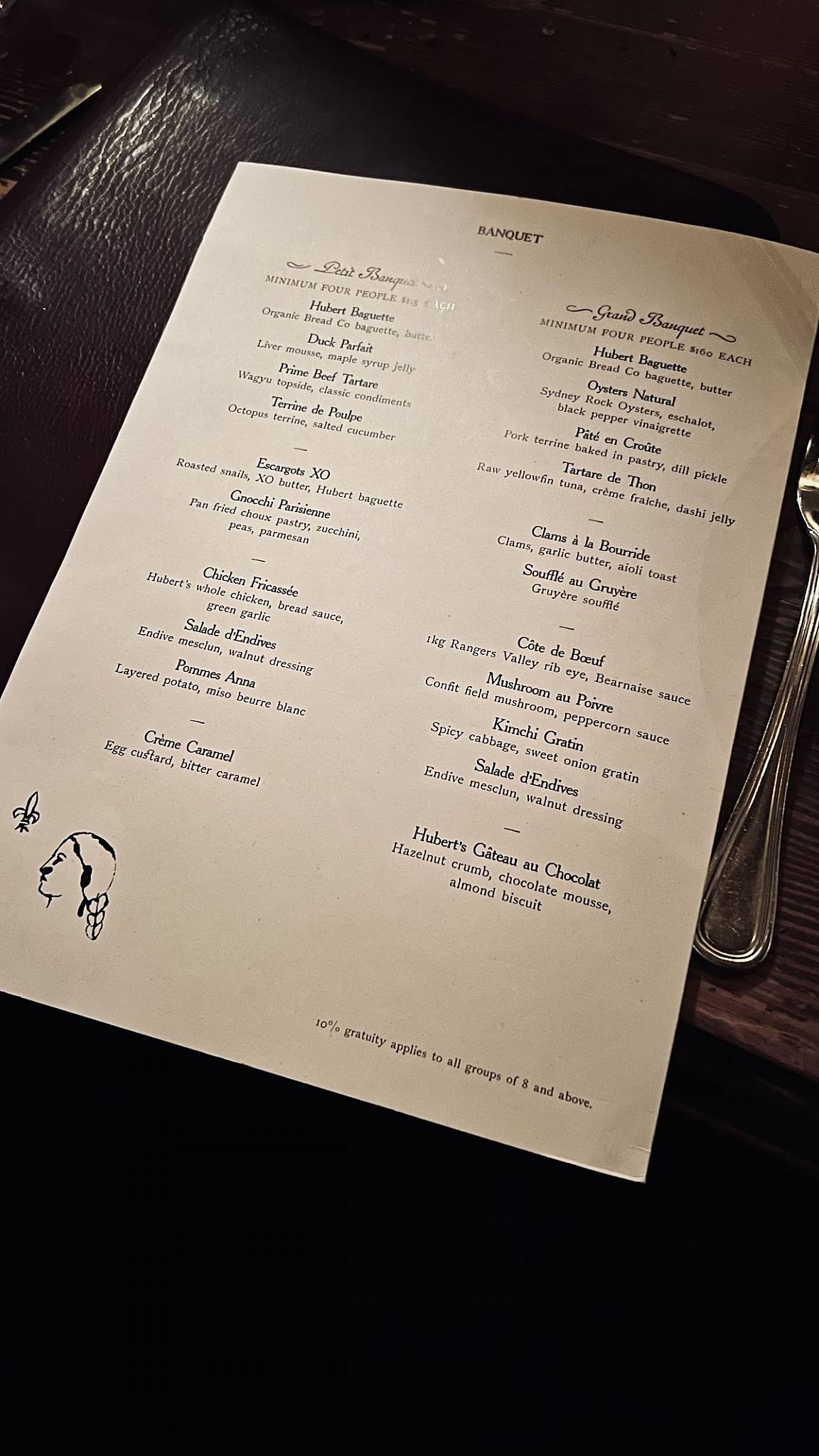 Menu at Restaurant Hubert, Sydney